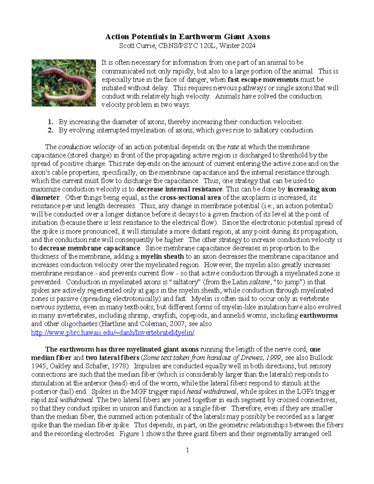 CBNS/PSYC 120L - Earthworm Giant Axons Action Potential Overview W2024 ...