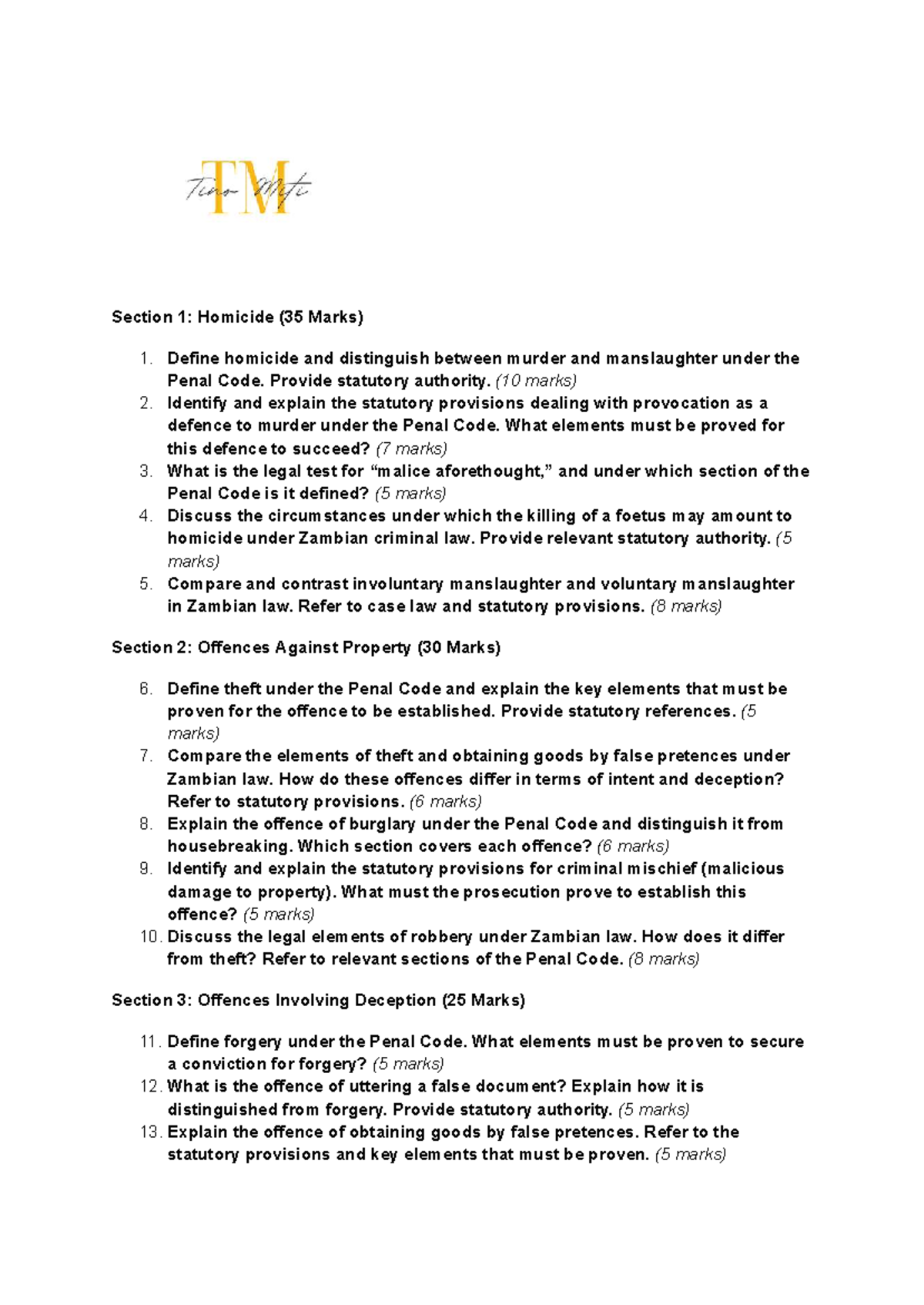Criminal Law Quiz: Key Concepts & Statutory Provisions (CL 101) - Studocu