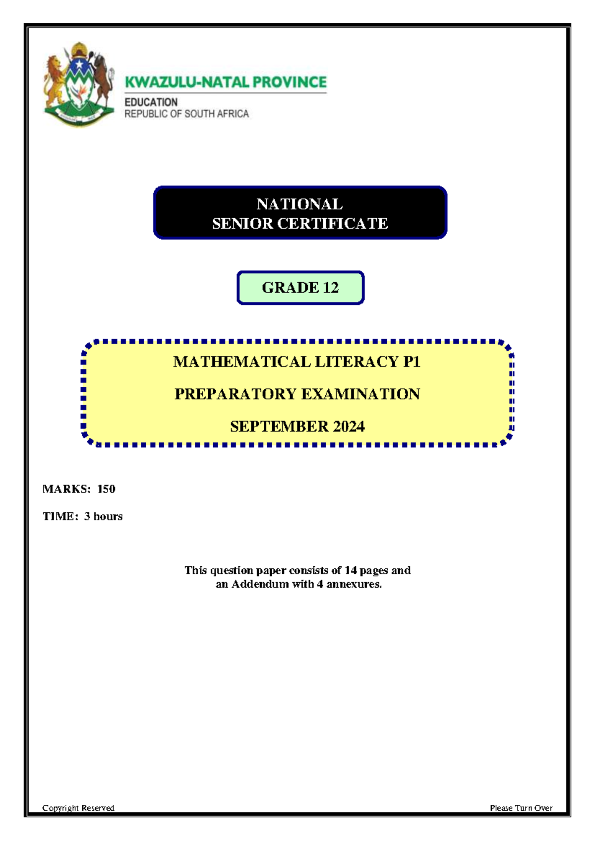 Maths LIT P1 Prep Exam Grade 12 September 2024 Question Paper - Studocu