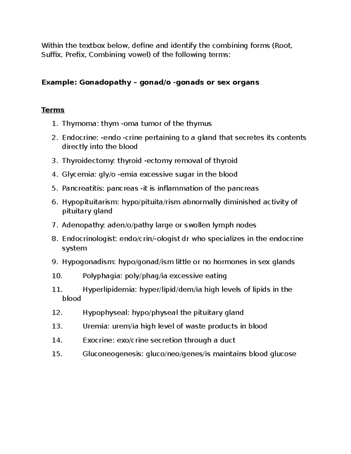 ES Unit 4 Endocrine System Medical Terminology Definitions and Comb ...