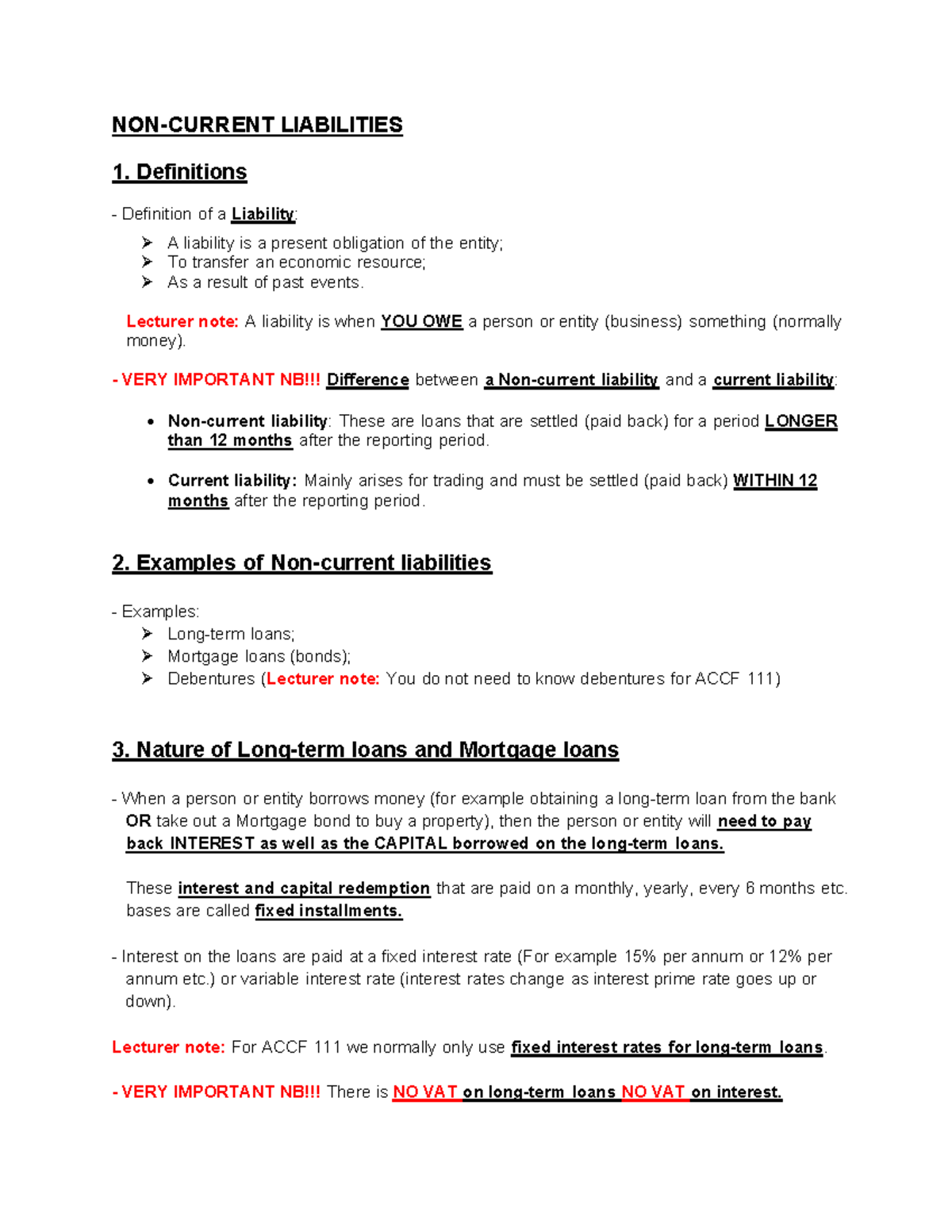 ACCF 111 Lecture Notes: Summary of Non-Current Liabilities - Studocu