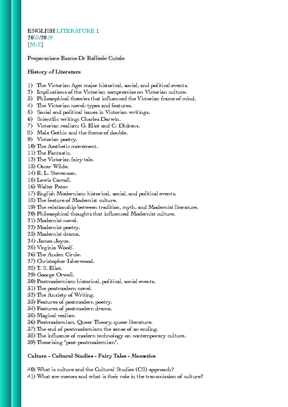 English Literature 1 Exam Review Questions and Key Topics - Studocu
