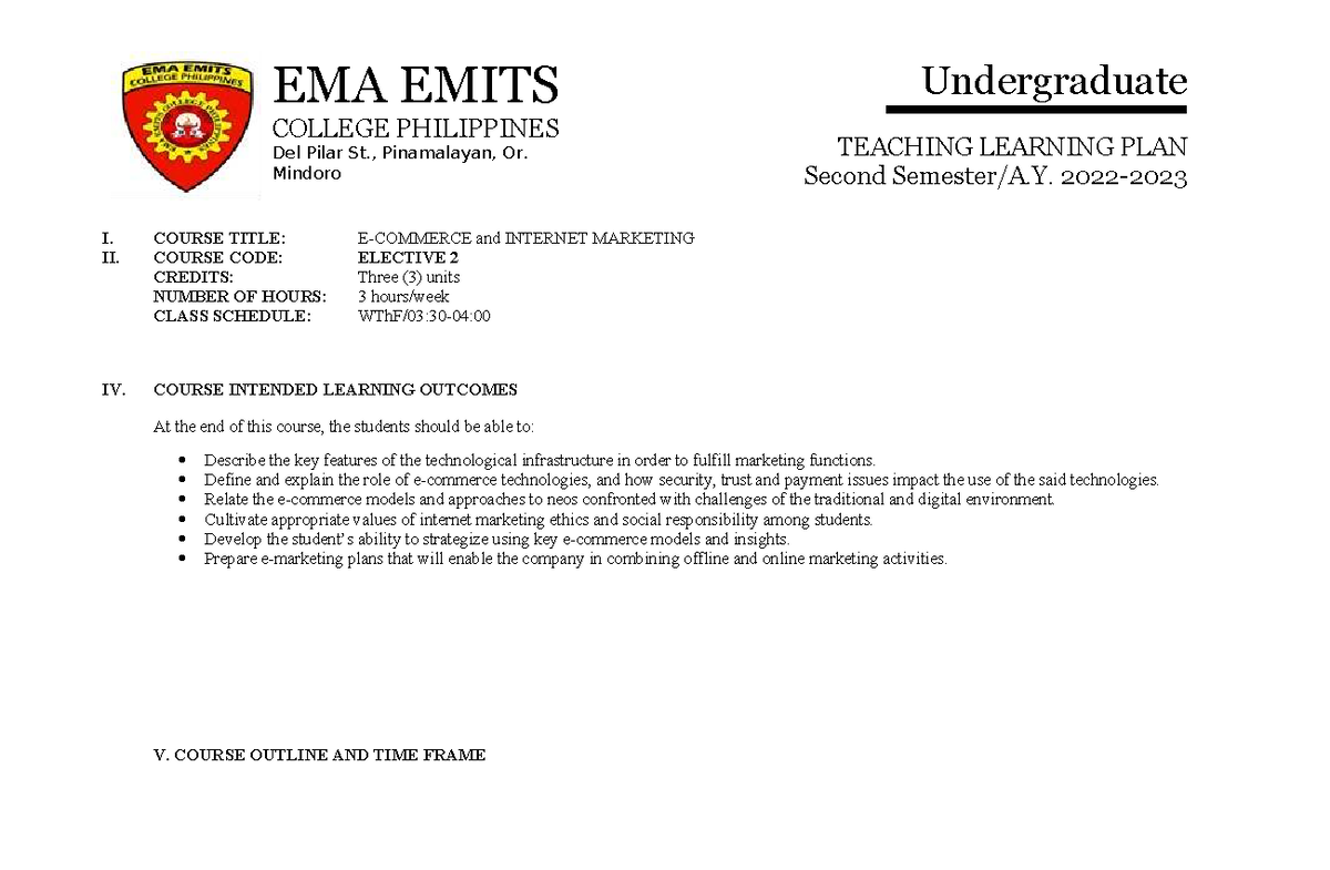 E-Commerce and Internet Marketing Syllabus (Elective 2) - Studocu