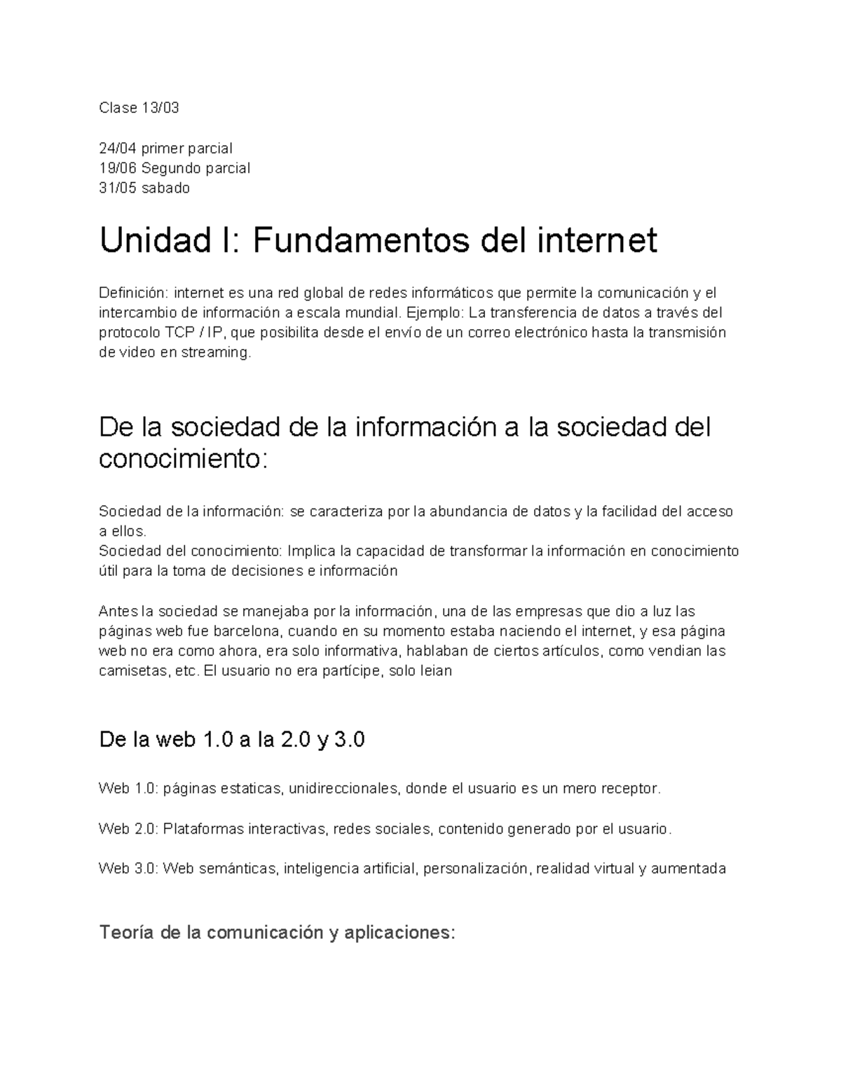 Clase 1: Fundamentos del internet y su impacto en la comunicación - Studocu