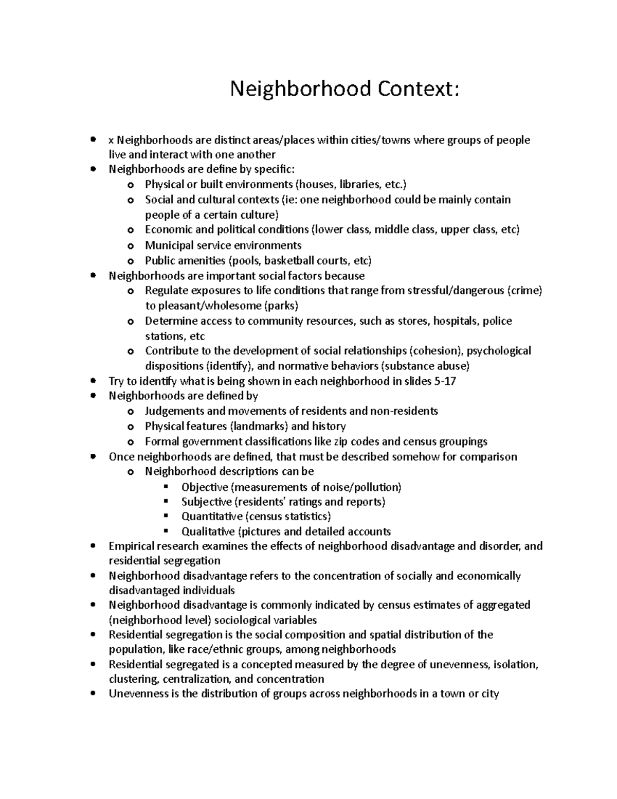 Neighborhood Context - Neighborhood Context: x Neighborhoods are ...