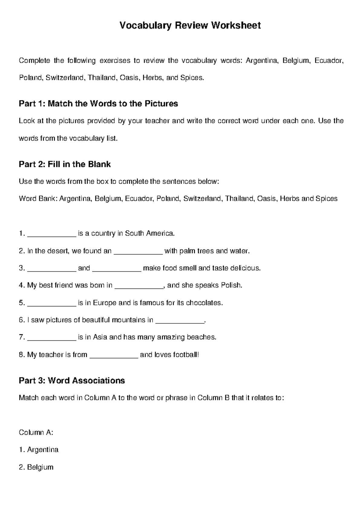 Vocabulary Review Worksheet - Vocabulary Review Worksheet Complete the ...