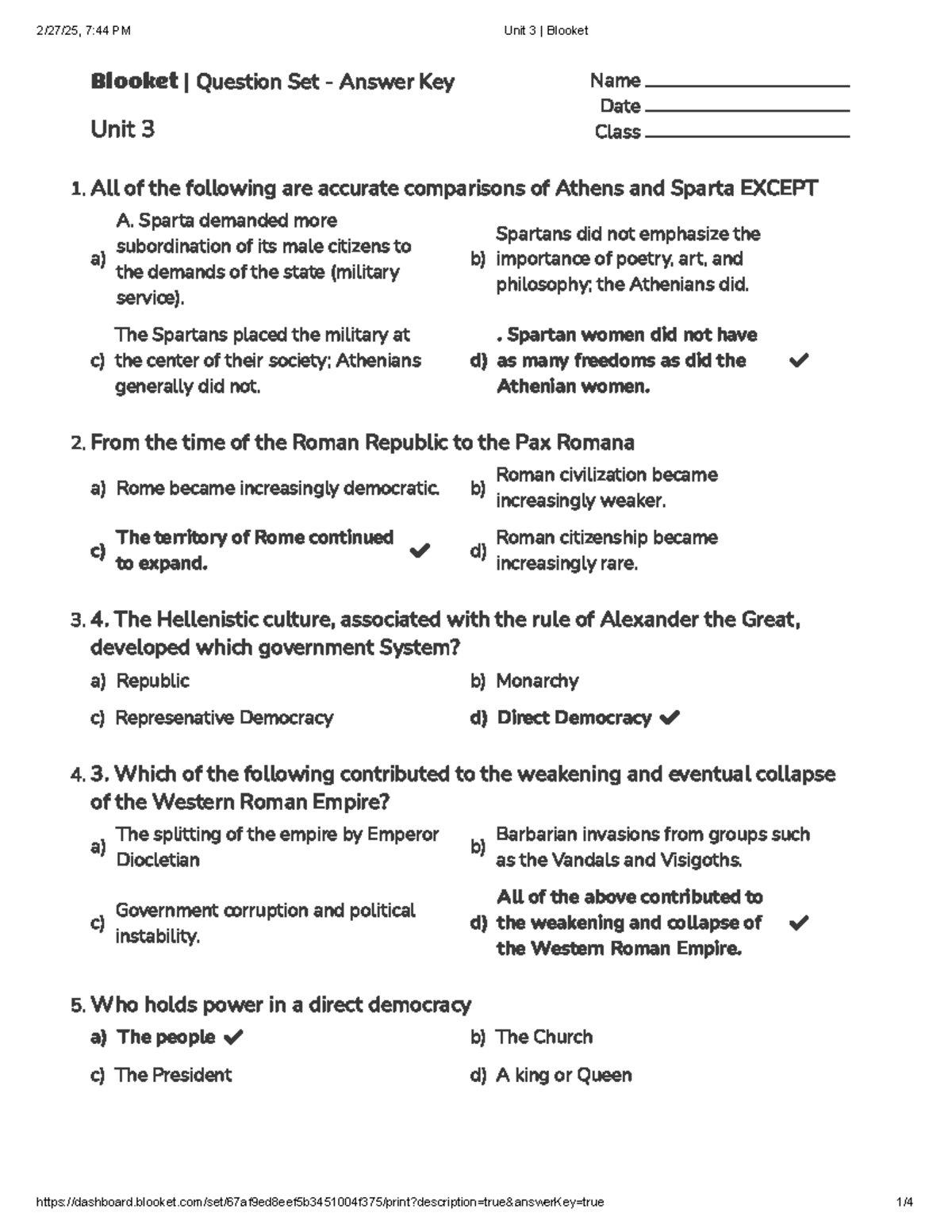 Unit 3 Quiz: Ancient Rome & Byzantine Empire Q&A Insights - Studocu