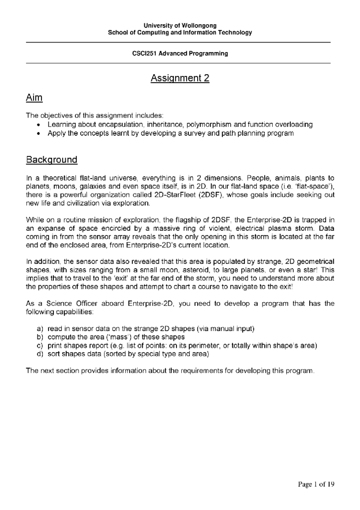 CSCI251 Advanced Programming Assignment 2: 2D Shape Navigation - Studocu