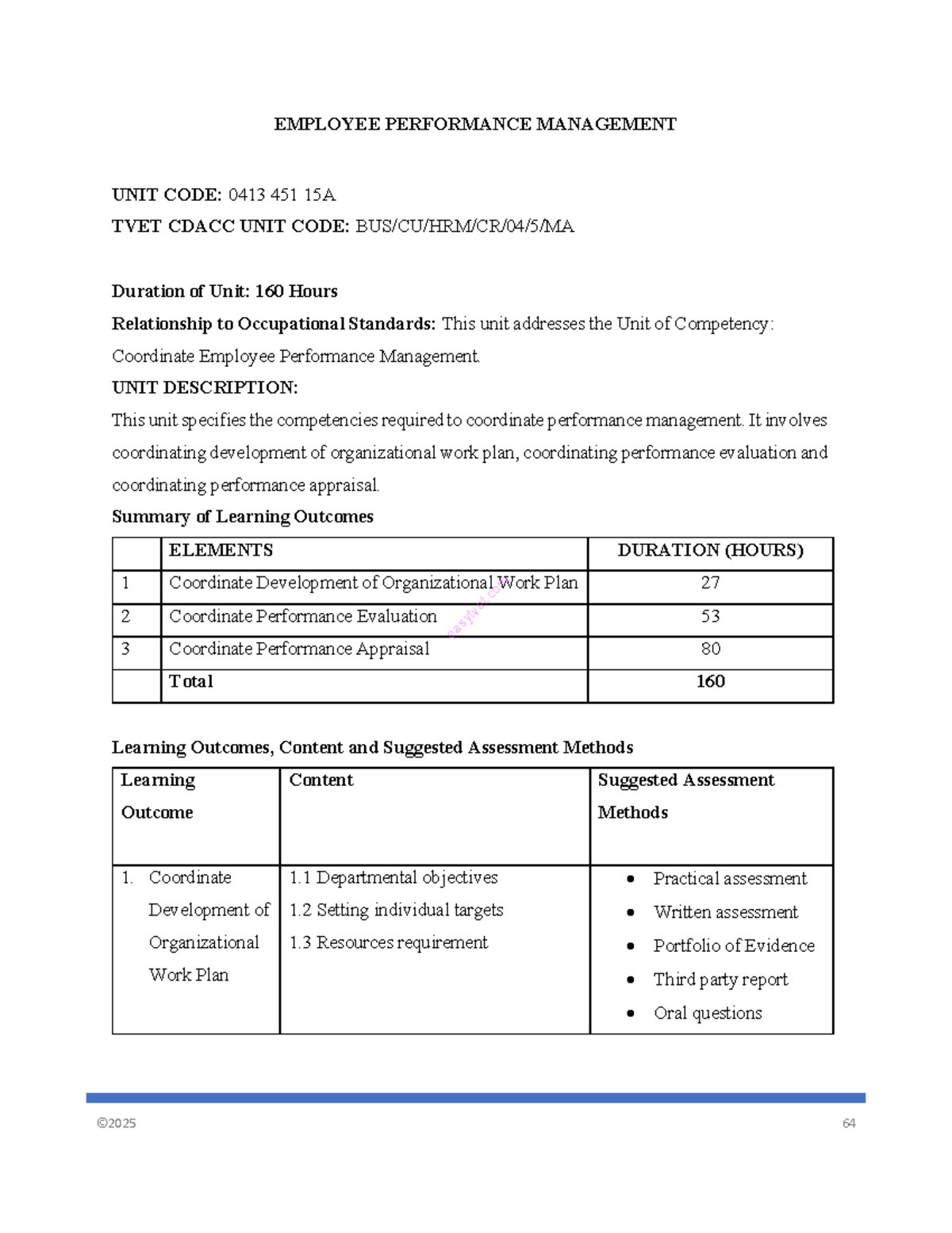 Employee Performance Management - Unit Code: 0413 451 15A - Studocu