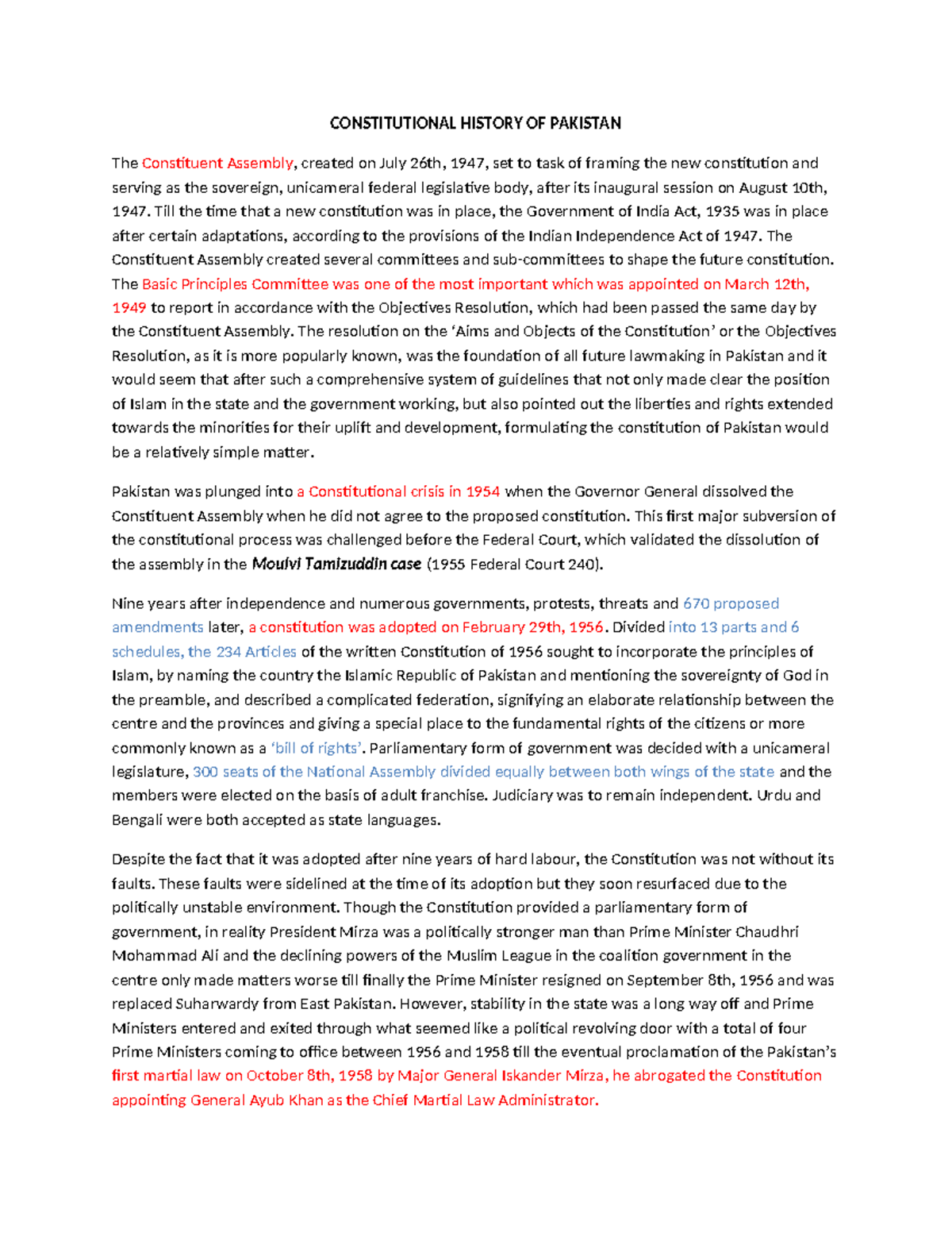 Constitutional History of Pakistan: Evolution and Challenges (LAW 101 ...