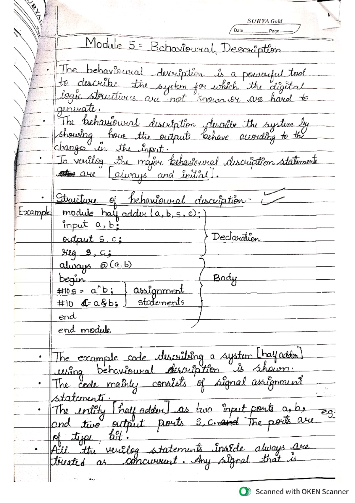 Module 5 - DSDV: Comprehensive Overview of Verilog Behavioural Descriptions - Studocu