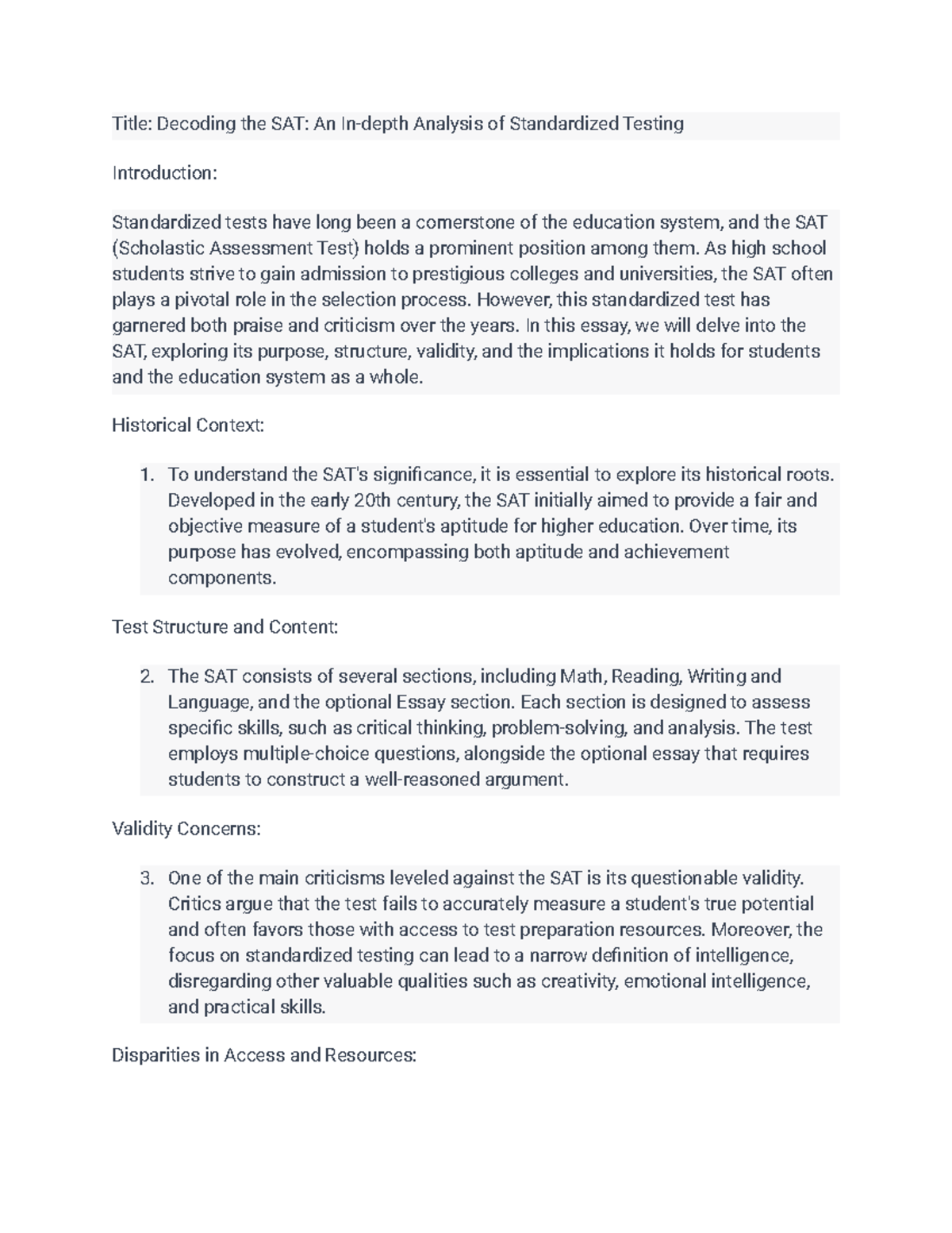 SAT Analysis: Evaluating the Role and Impact of Standardized Testing ...