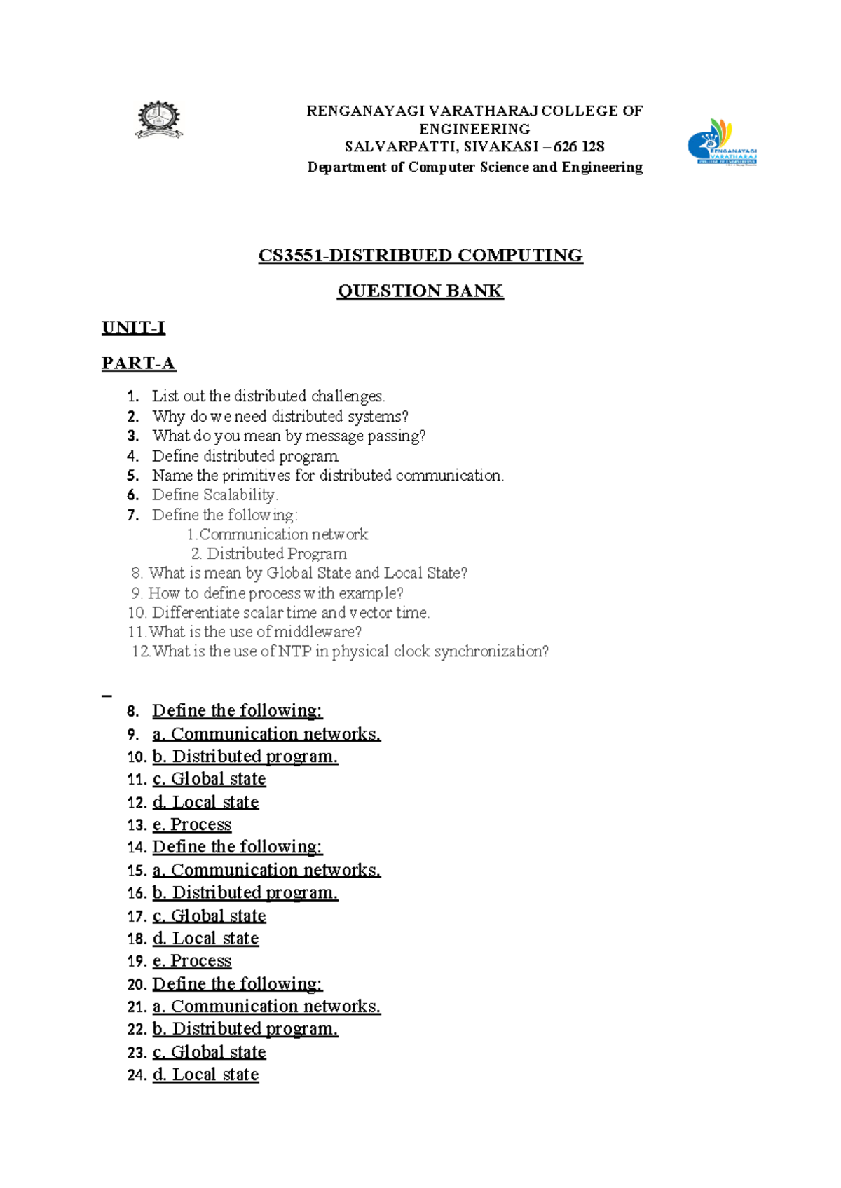 CS3551 - Distributed Computing Question Bank for All Units - Studocu