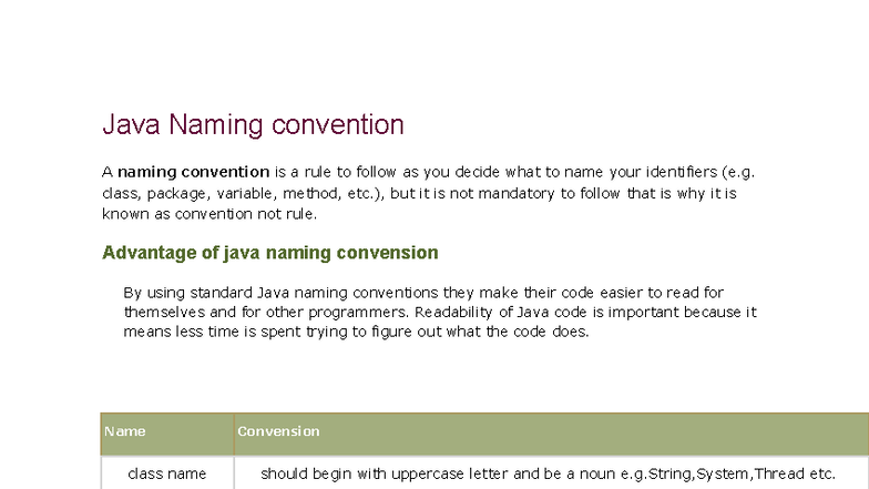 Java Naming Conventions: Guidelines for Identifiers in Java - Studocu