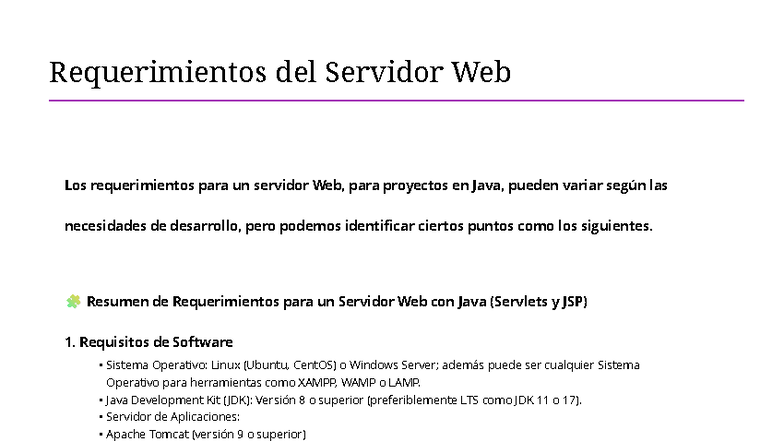 Requerimientos del Servidor Web para Proyectos Java (U2 - 12) - Studocu