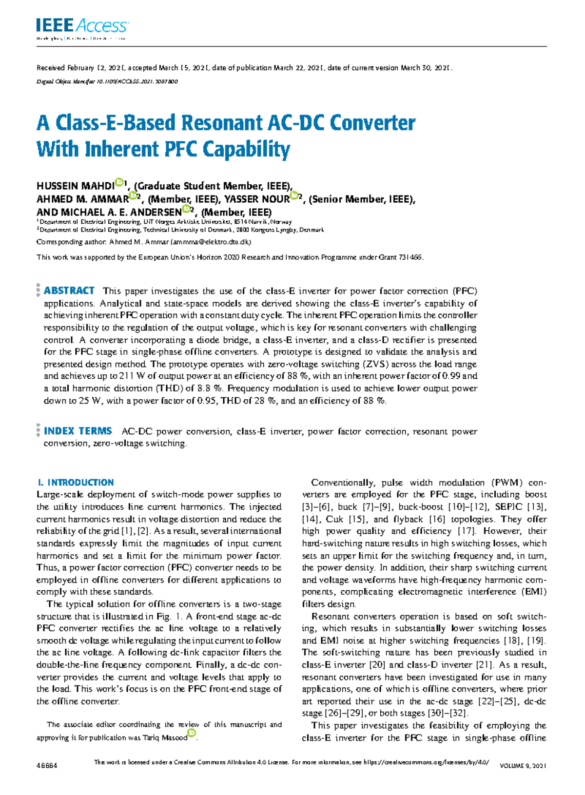 A Class-E-Based Resonant AC-DC Converter With Inherent PFC Capability ...