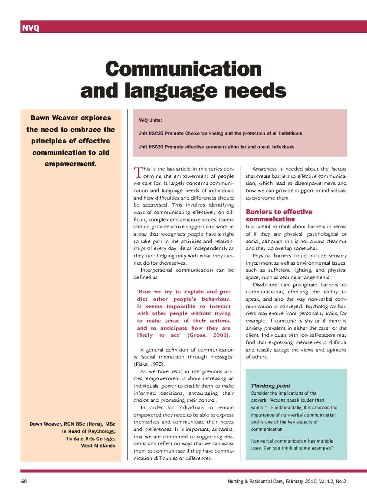 Effective Communication and Language Needs in Care: NVQ HSC35 & HSC31 ...