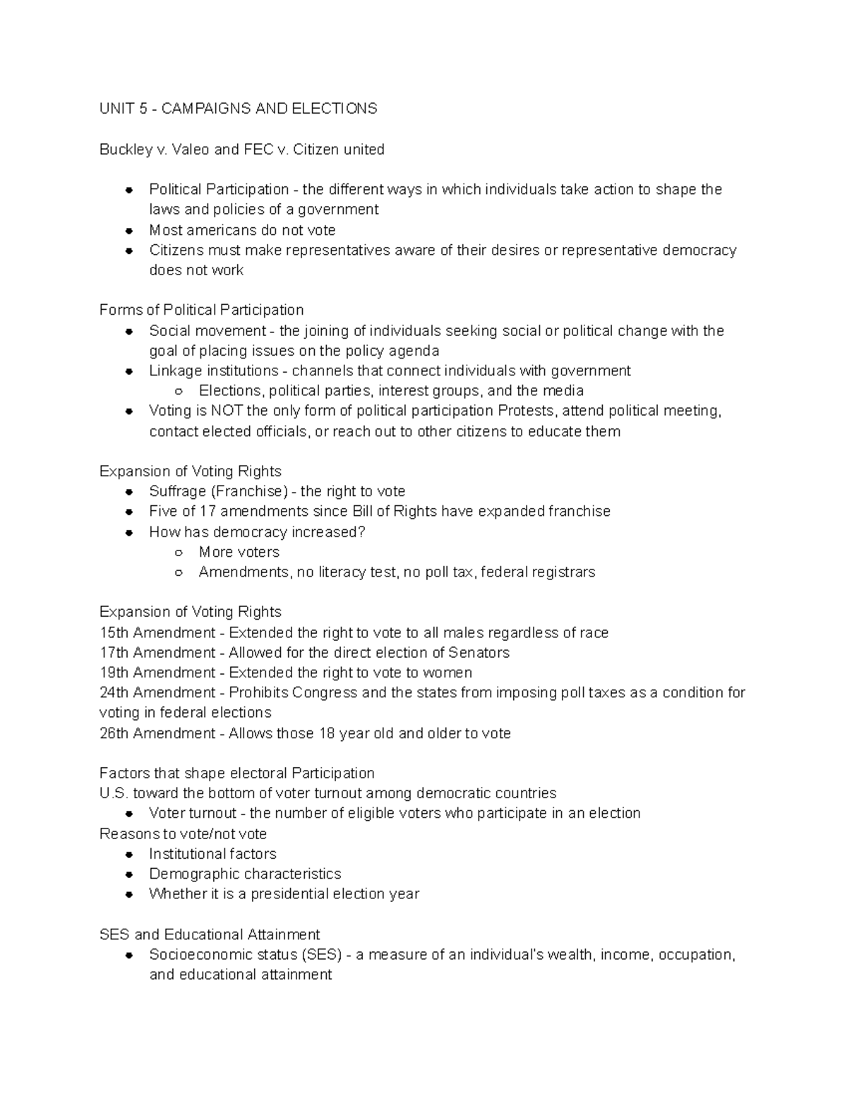 UNIT 5 - Campaigns and Elections: Political Participation Analysis ...