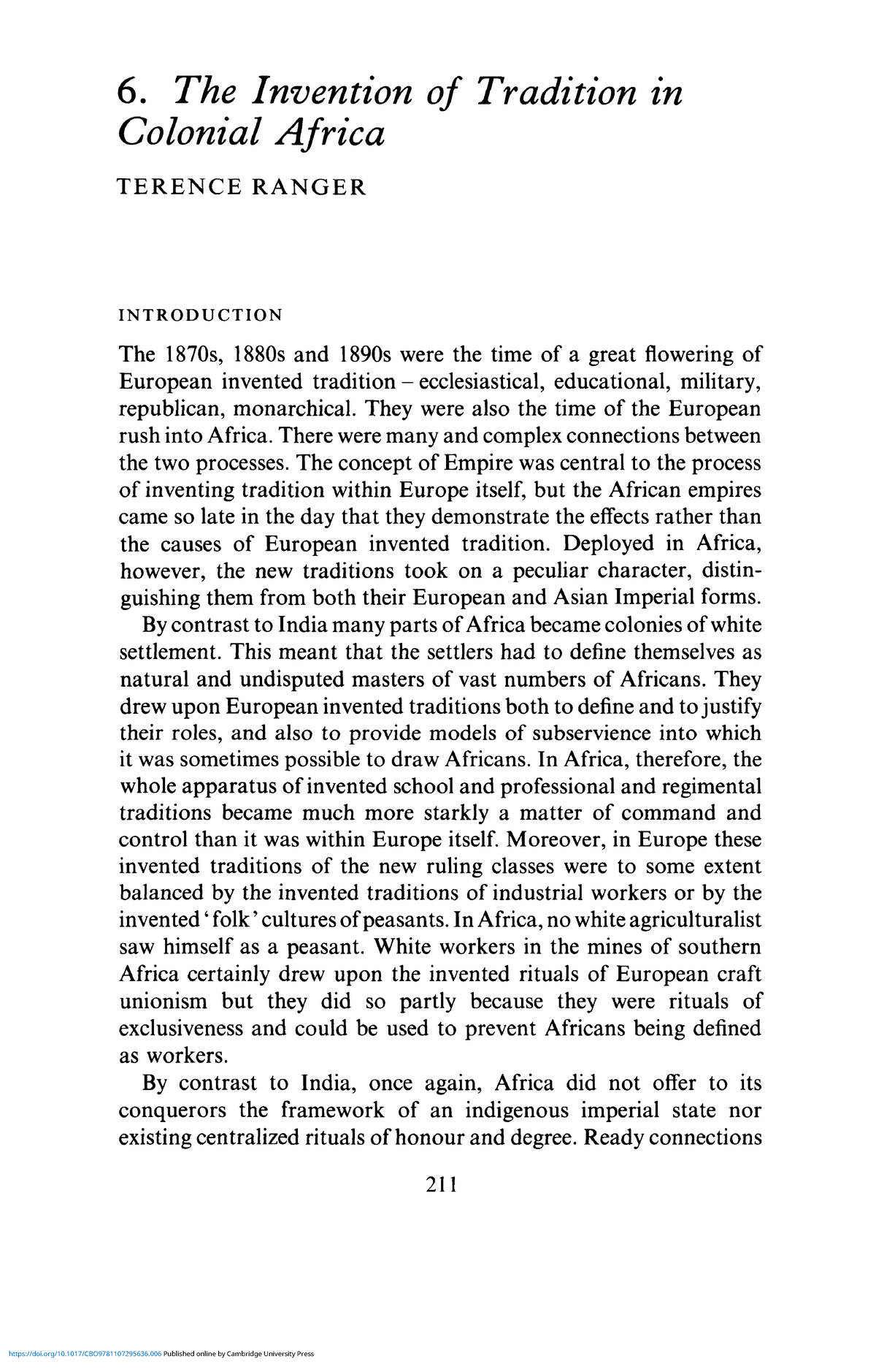 The Invention of Tradition in Colonial Africa: A Study of 19th Century ...