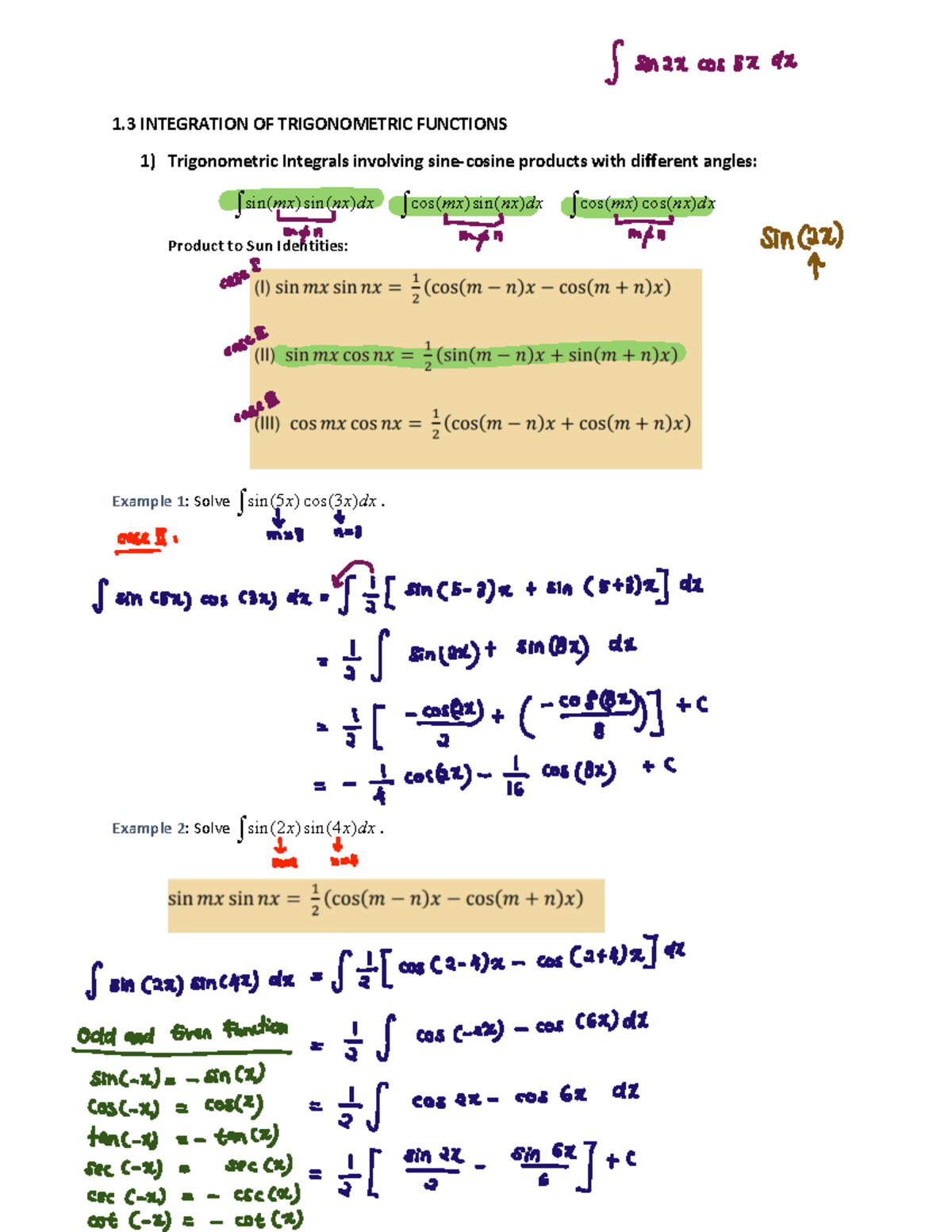 1.3 Integration of Trigonometric Function-1 - 1 INTEGRATION OF ...