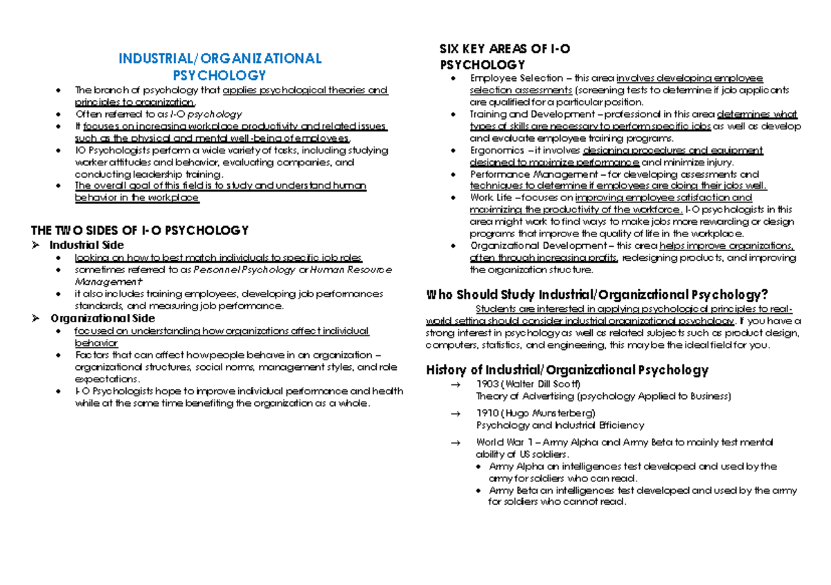 IOP Midterm Exam Reviewer: Key Concepts in Industrial/Organizational ...