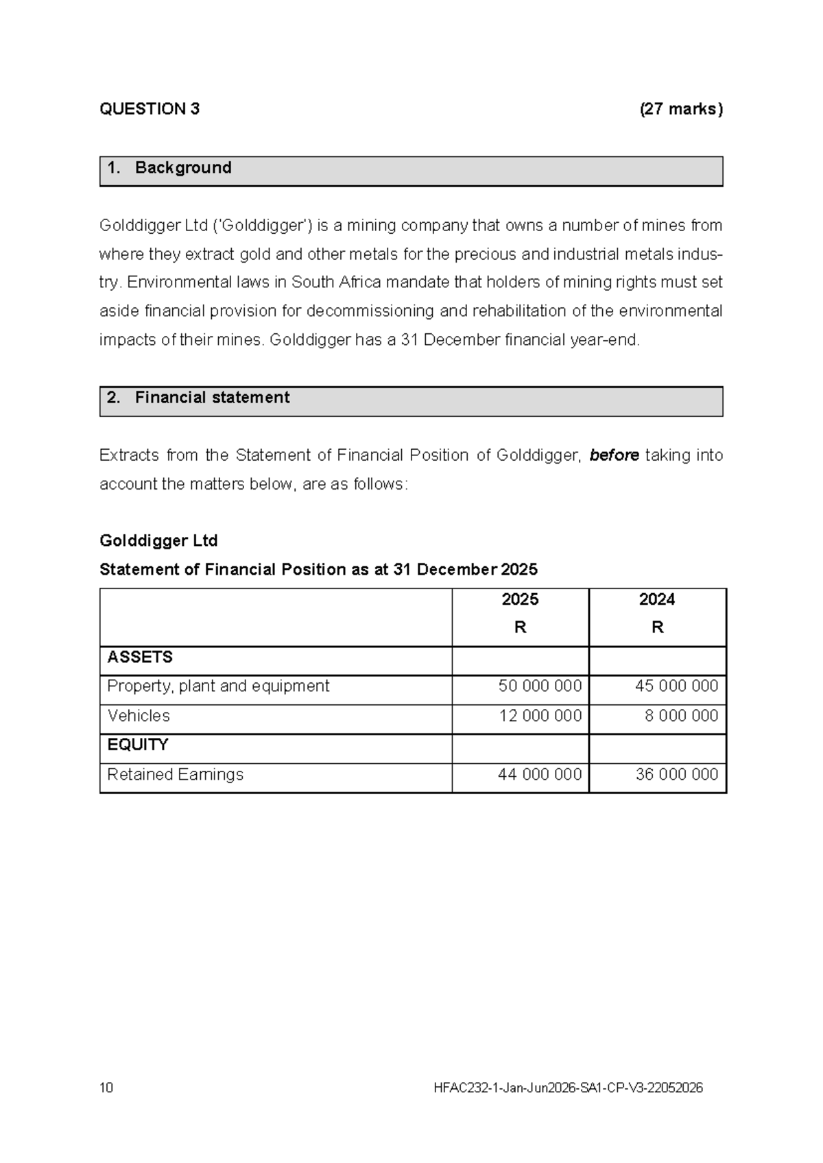 HFAC232 Final Exam - Golddigger Ltd Case Study - Studocu