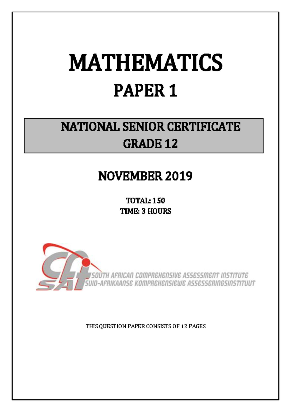 2019-MAT-Grade 12-Final Exam - Mathematics Paper 1 Analysis - Studocu