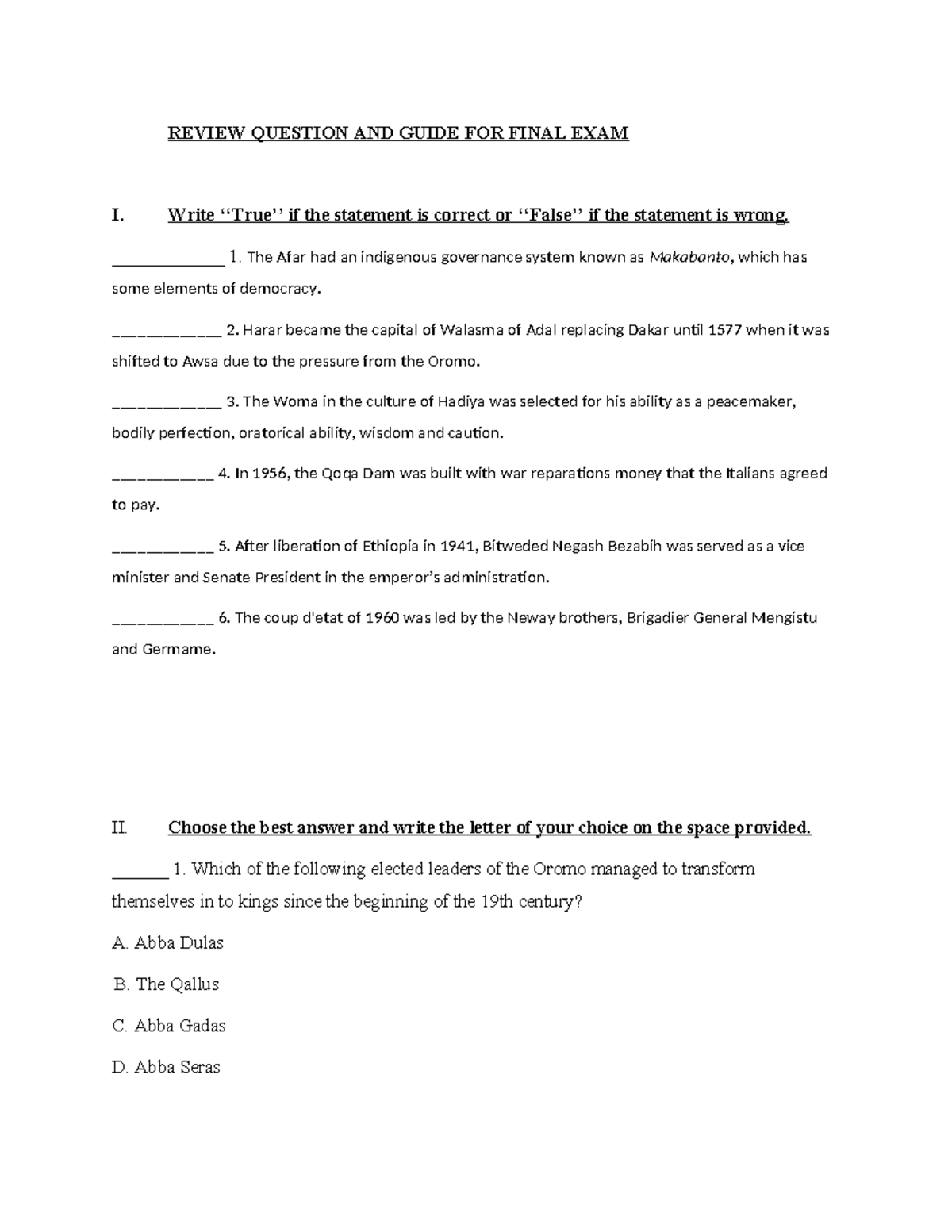 History 101: Final Exam Revision Guide and Review Questions - Studocu