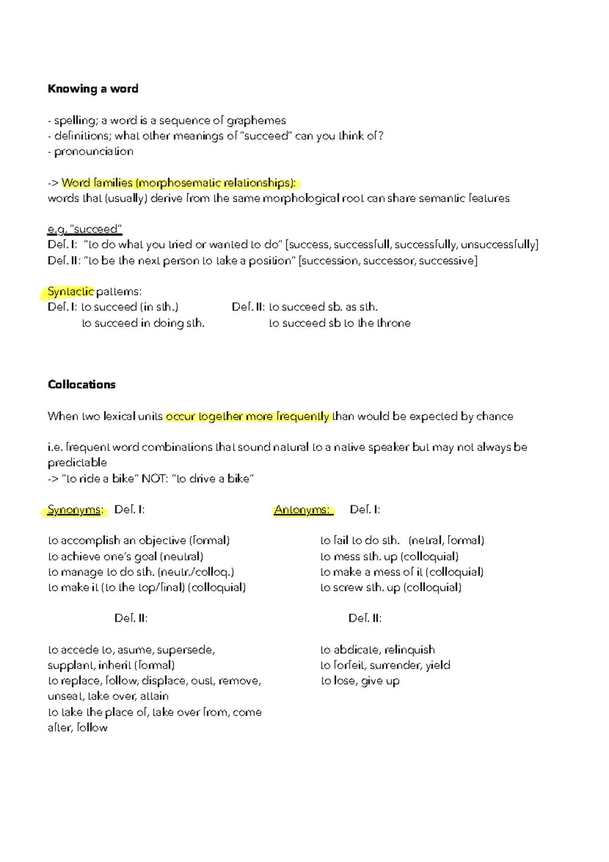 GLC Summary: Word Families, Syntax, and Verb Tenses Overview - Studocu