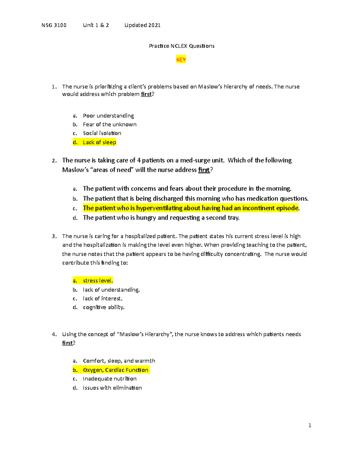 3100 Practice NCLEX Exam 1 Questions & Key Answers - Studocu