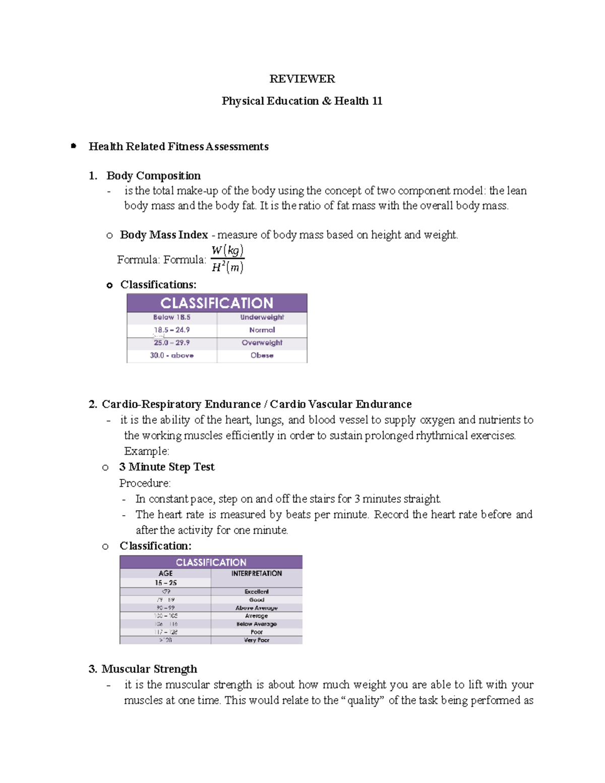 G11 PE Final Exam Reviewer: Health & Fitness Assessments Guide - Studocu