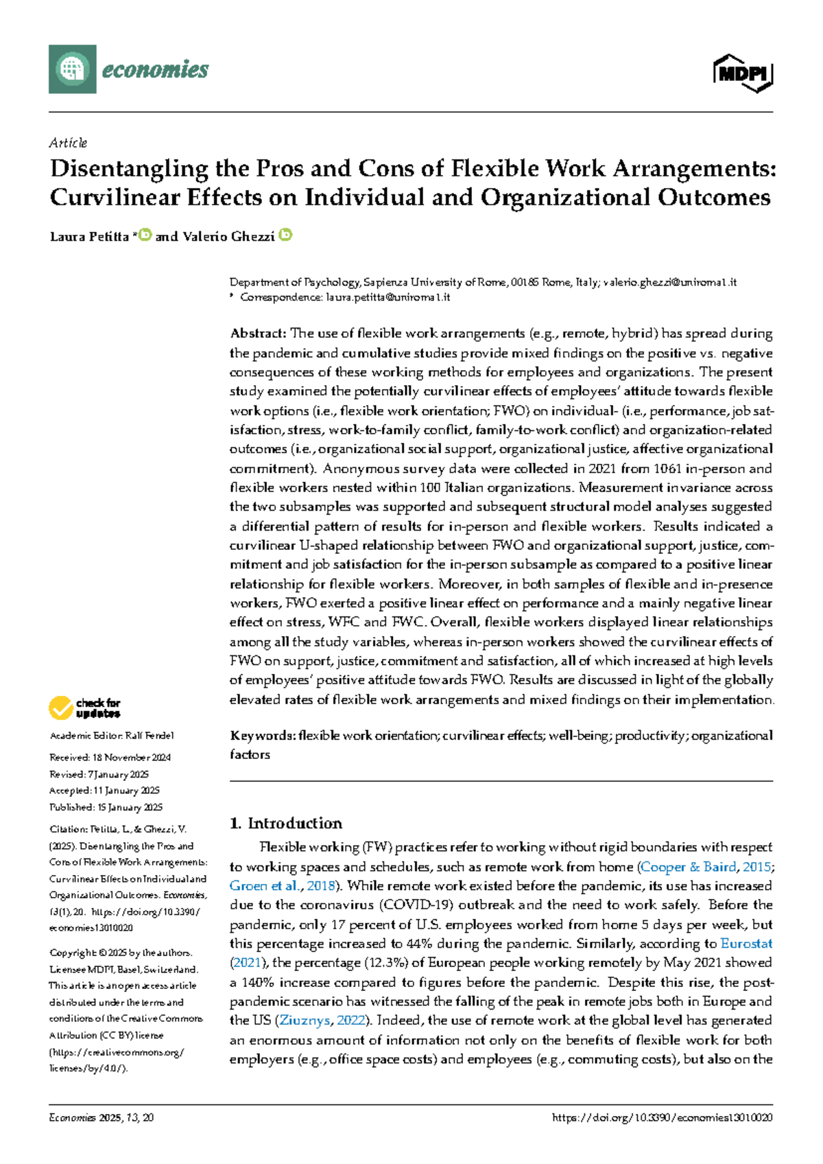Flexible Work Arrangements: Curvilinear Effects on Outcomes (PSY 2025 ...