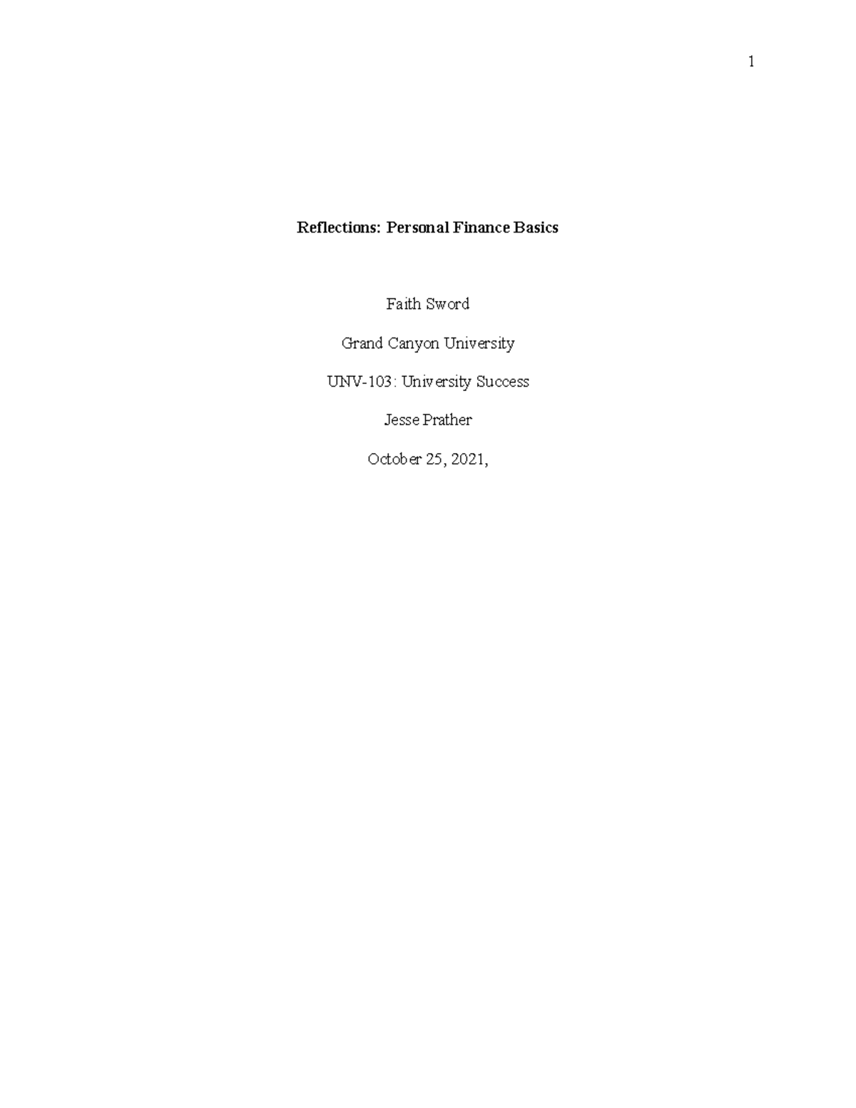 Topic 6: Reflections - Personal Finance Basics - 1 Reflections ...