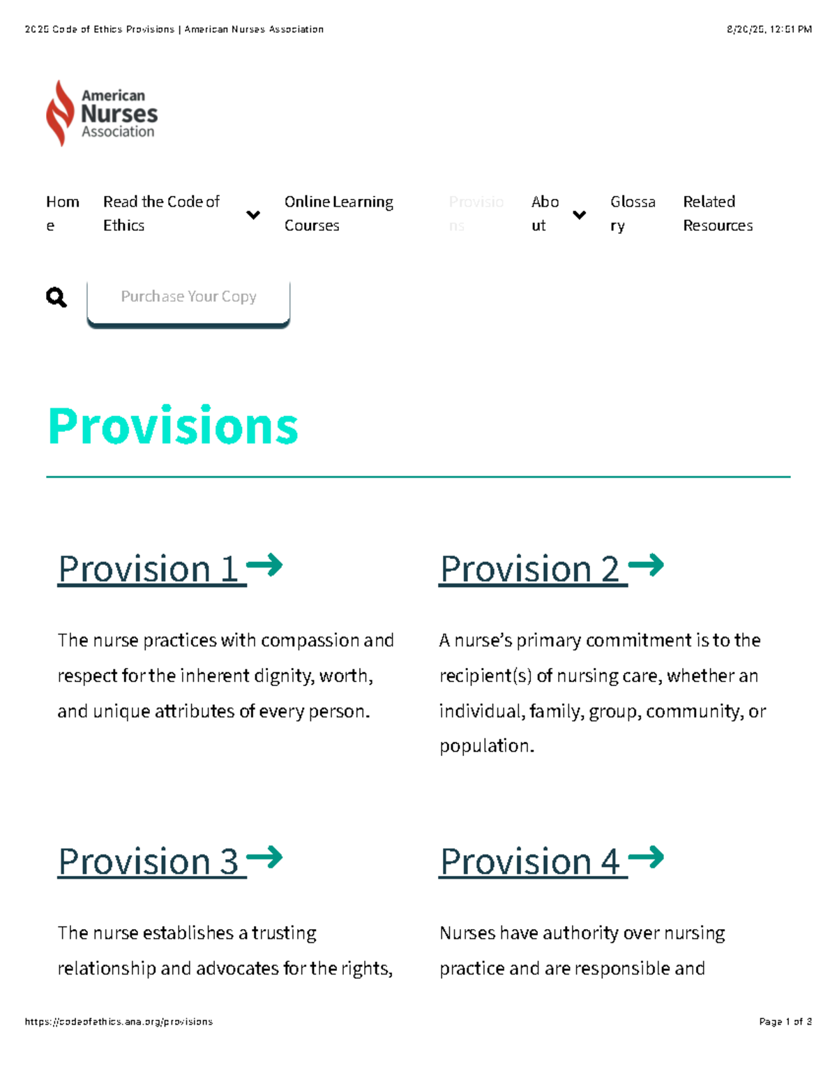 2025 ANA Code of Ethics Provisions Overview and Analysis - Studocu