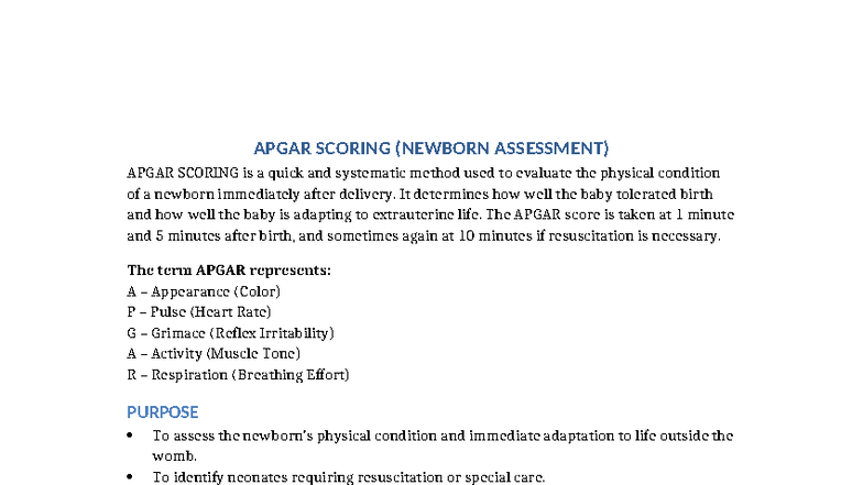 Apgar Scoring for Newborn Assessment: Procedure & Rationale 061929 ...