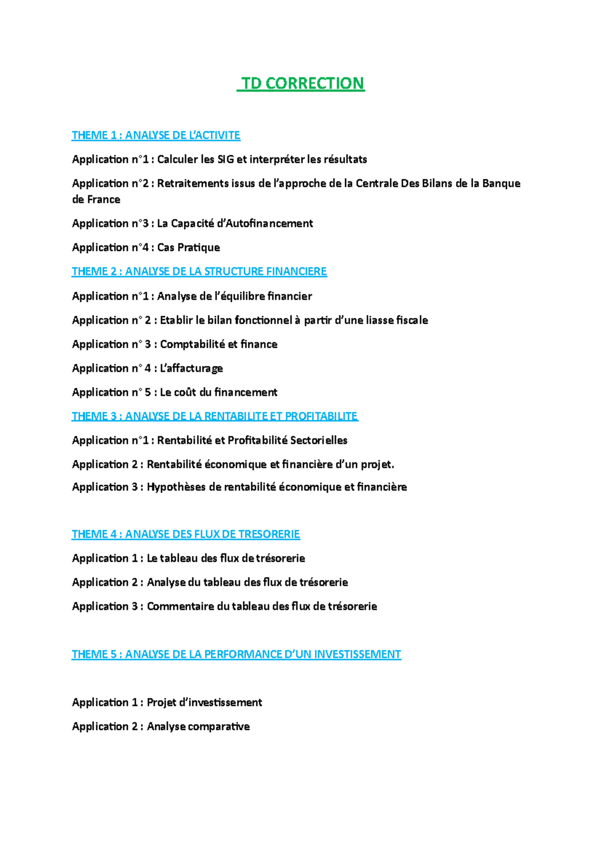 Correction TD Thème 1 : Analyse de l'Activité et Résultats SIG - Studocu