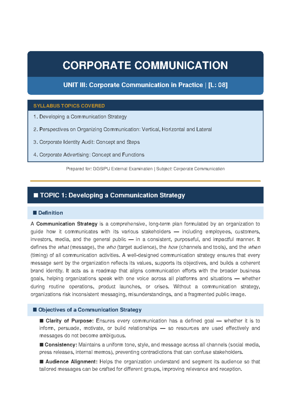 Unit 3: Corporate Communication in Practice - Syllabus Overview - Studocu
