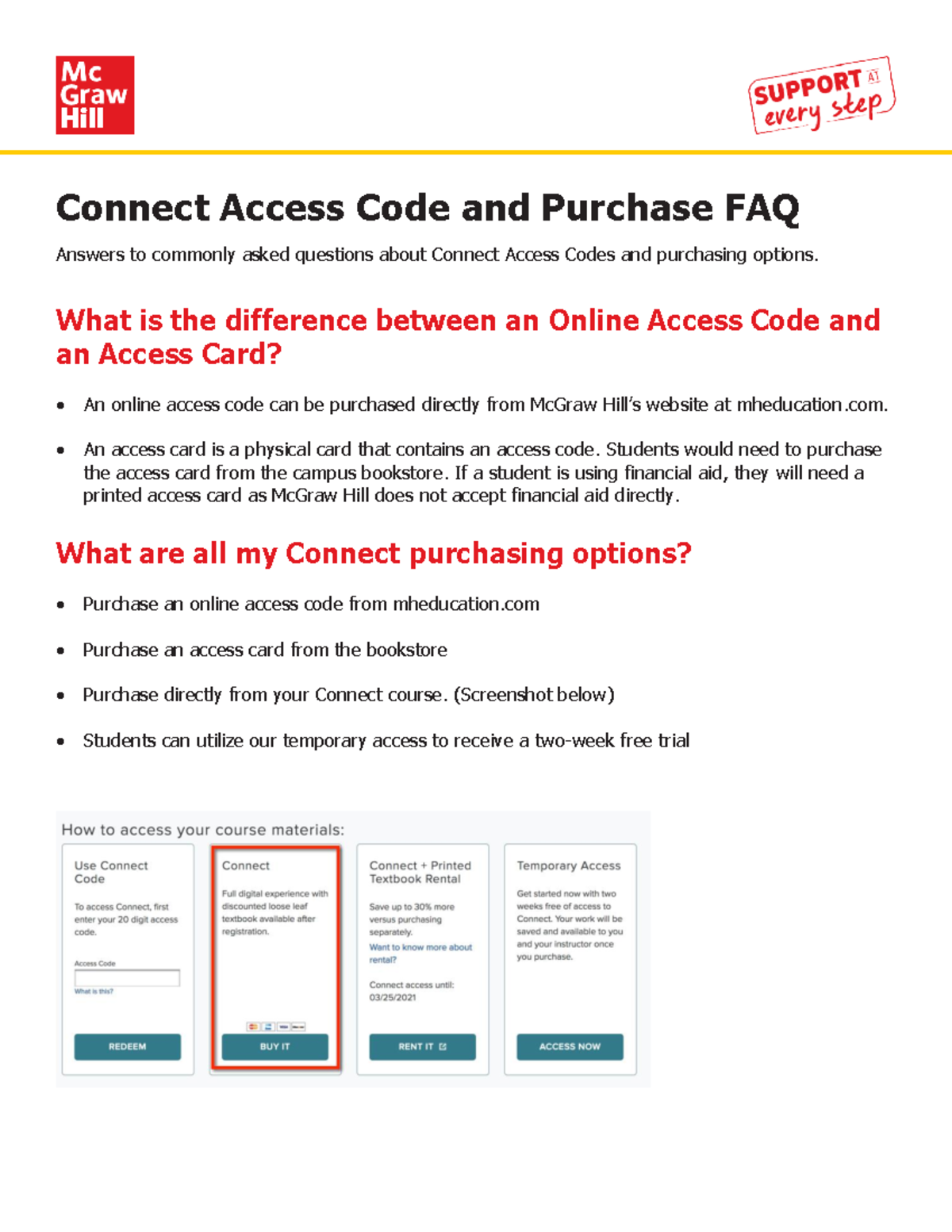 Connect Access Code & Purchase Options FAQ Guide - Studocu