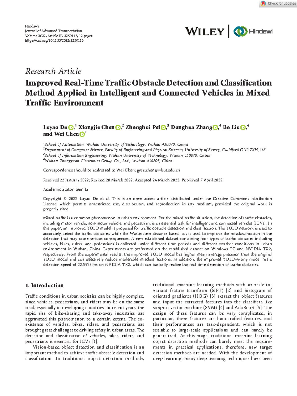 Journal of Advanced Transportation - 2022 - Du - Improved Real‐Time ...