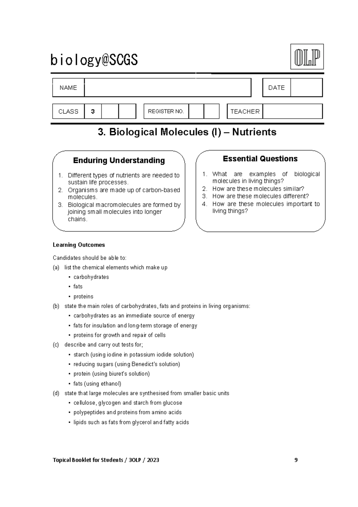 Open 2023 3OLP Biological Molecules Study Notes - Studocu