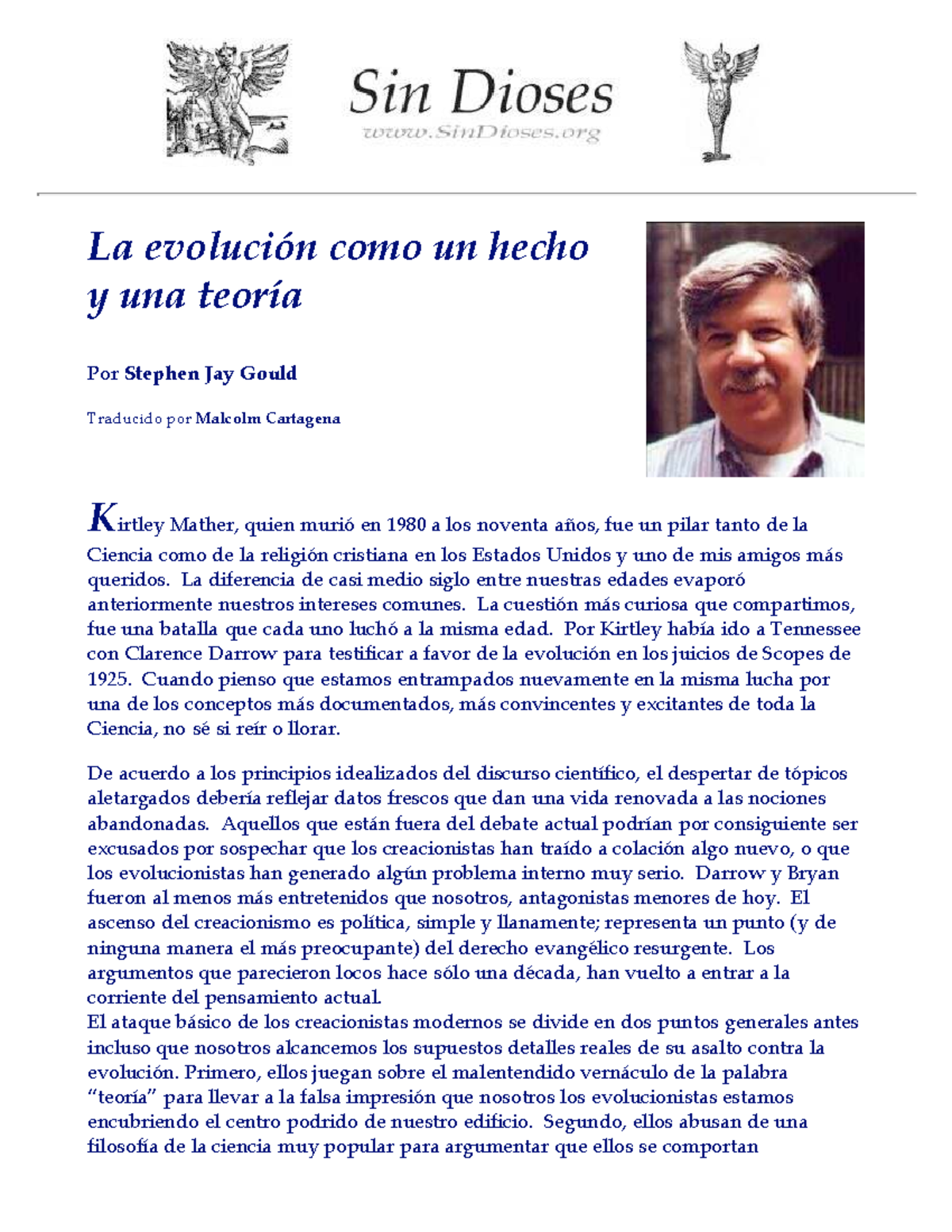 La Evolución: Hecho y Teoría - Análisis de Stephen Jay Gould - Studocu