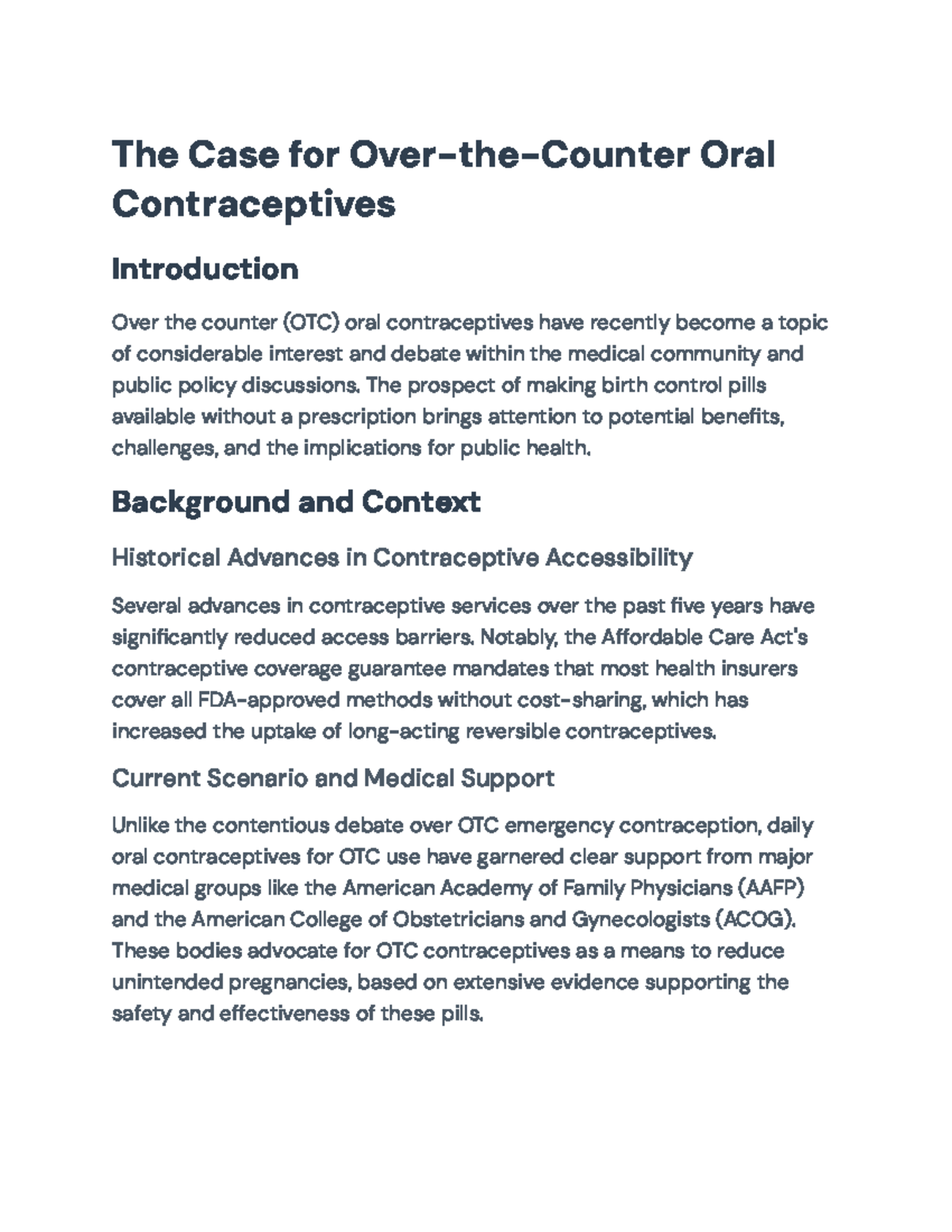 The Case for Over-the-Counter Oral Contraceptives: Benefits and ...