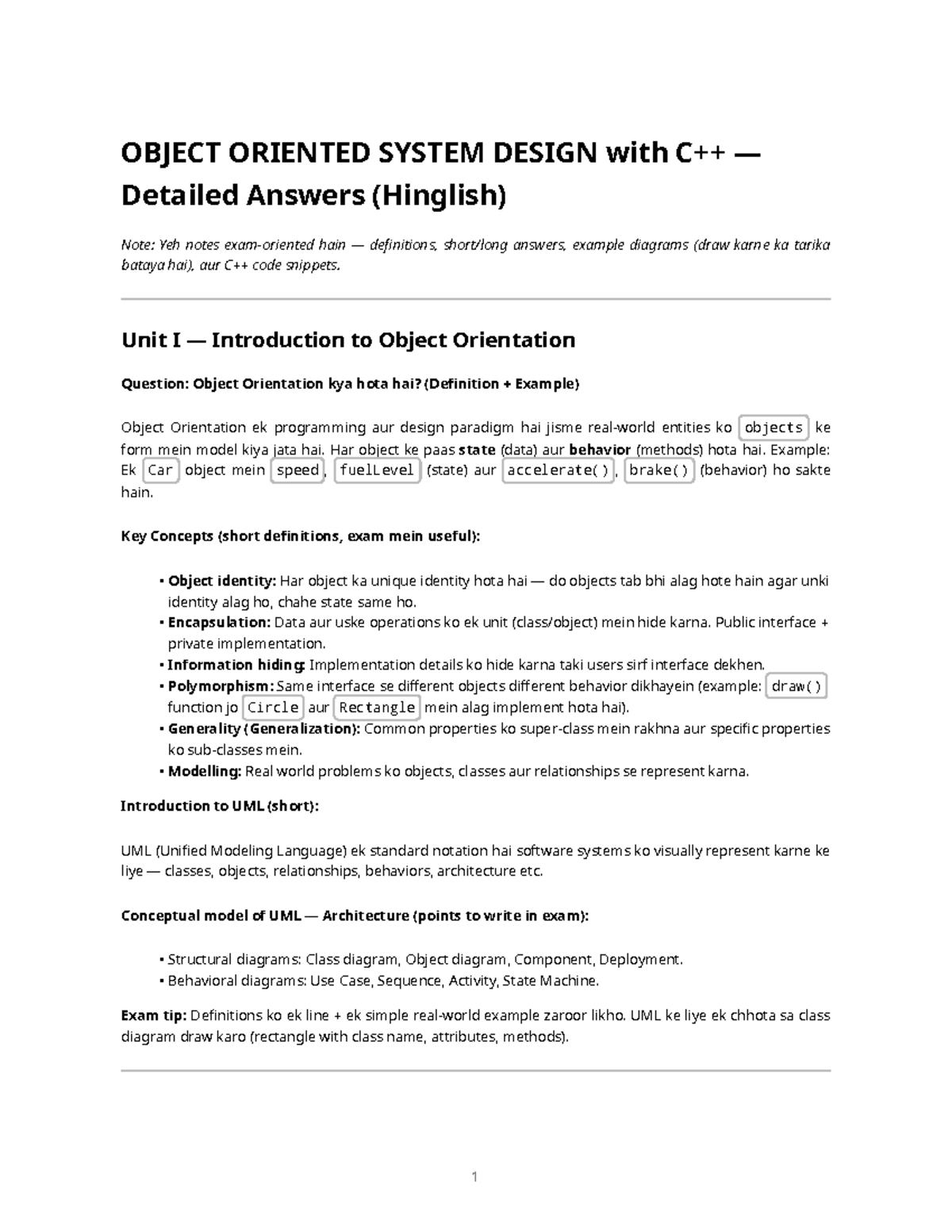 Object Oriented System Design C Detailed Notes Answers