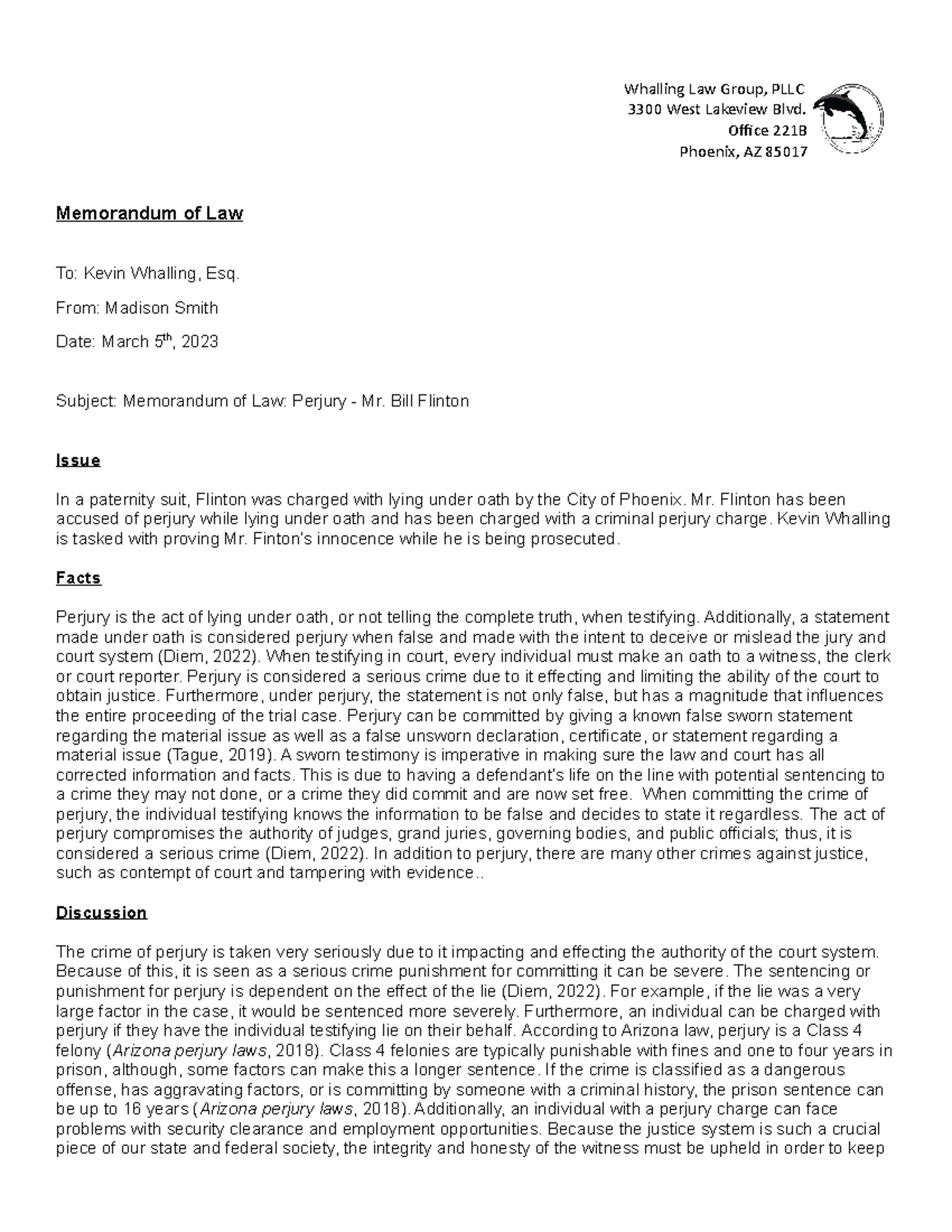 JUS430 - Memorandum on Perjury Case: Insights and Legal Implications ...