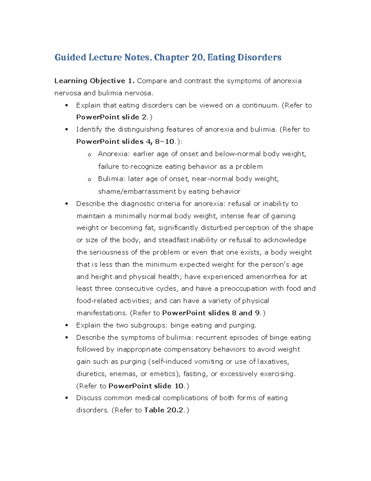 Chapter 20: Eating Disorders - Guided Lecture Notes & Teaching ...