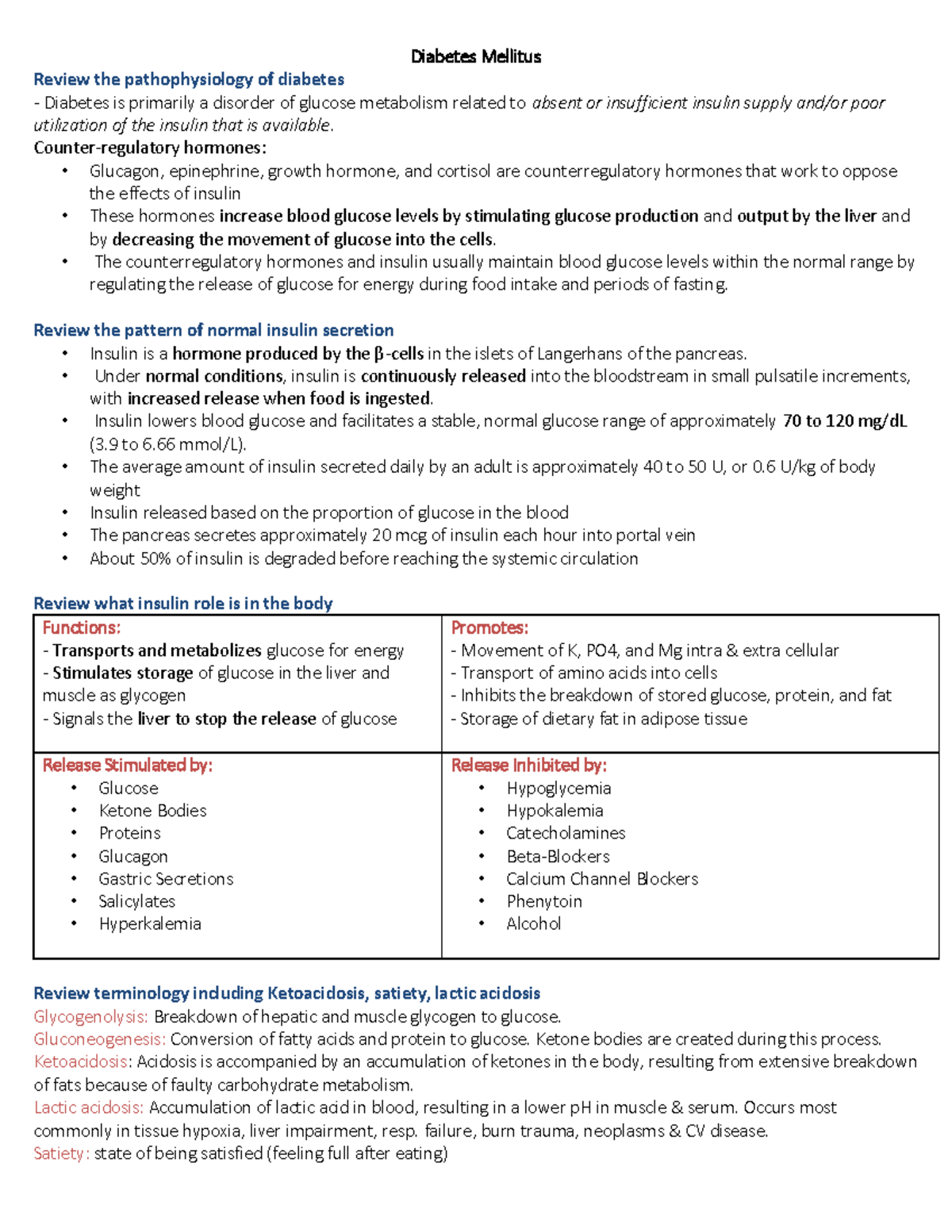 DMQs MM - Exam 1 Notes: Diabetes Mellitus Overview and Management - Studocu