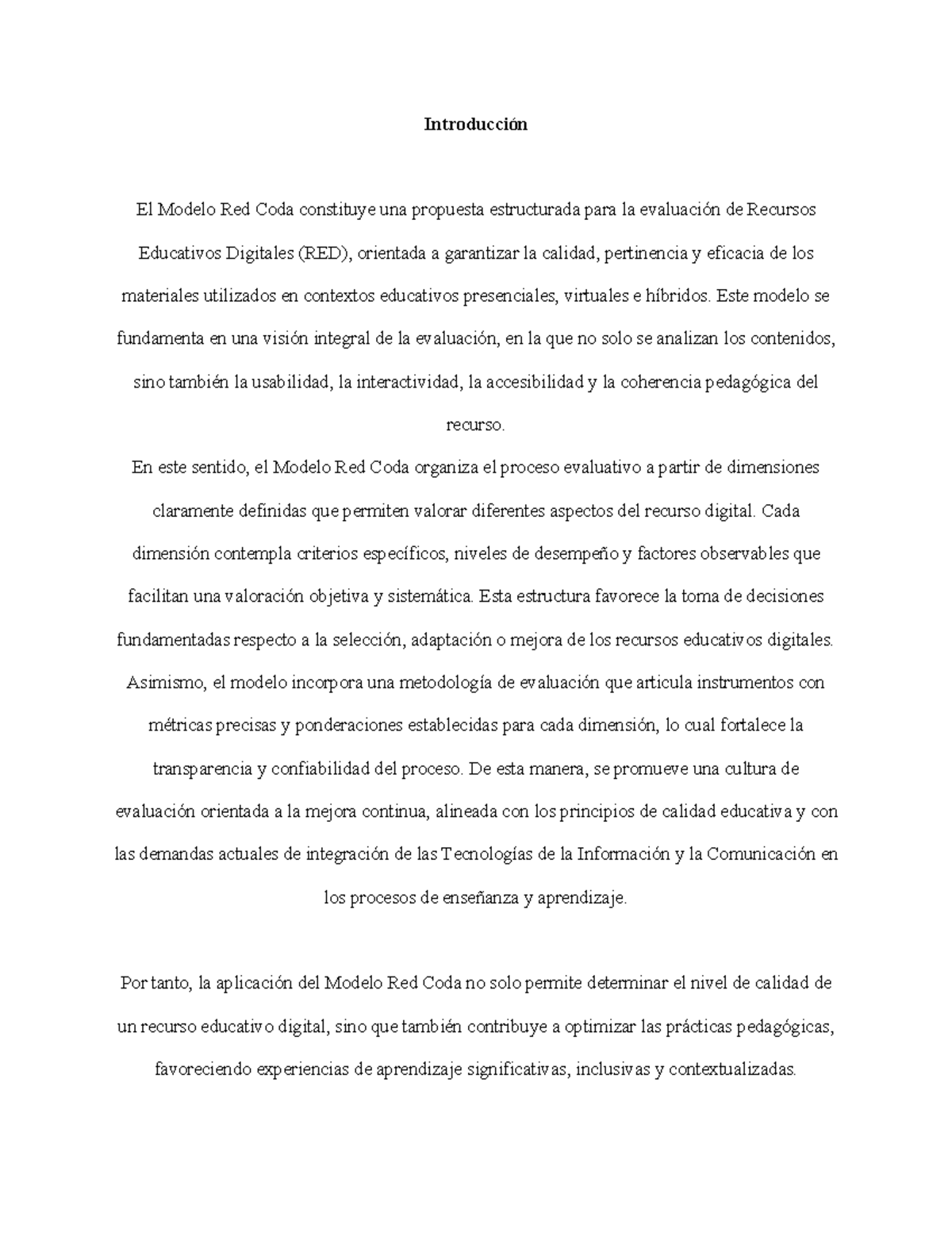Criterios de Evaluación del Modelo Red Coda en RED - Studocu