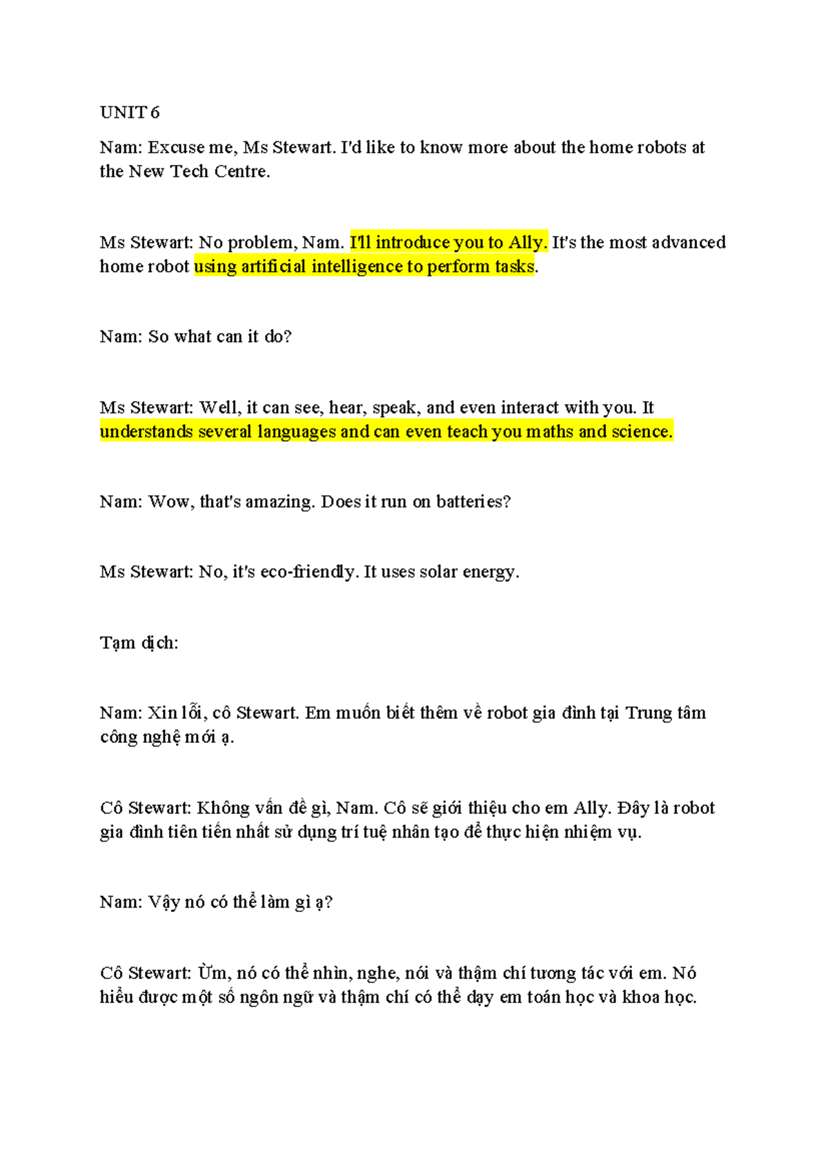 Listening Exercise: Home Robots & Tiger Conservation (UNIT 6 & 8) - Studocu