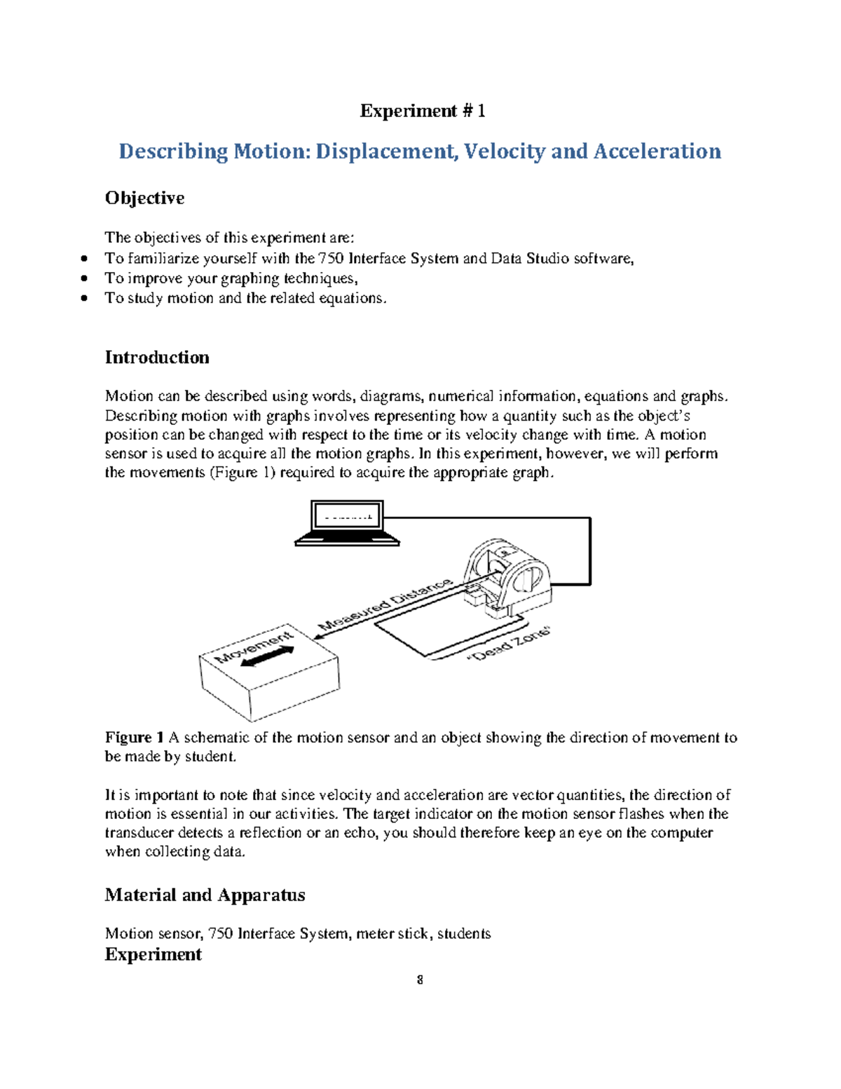 Lab Report: Experiment 1 - Describing Motion (Displacement, Velocity ...