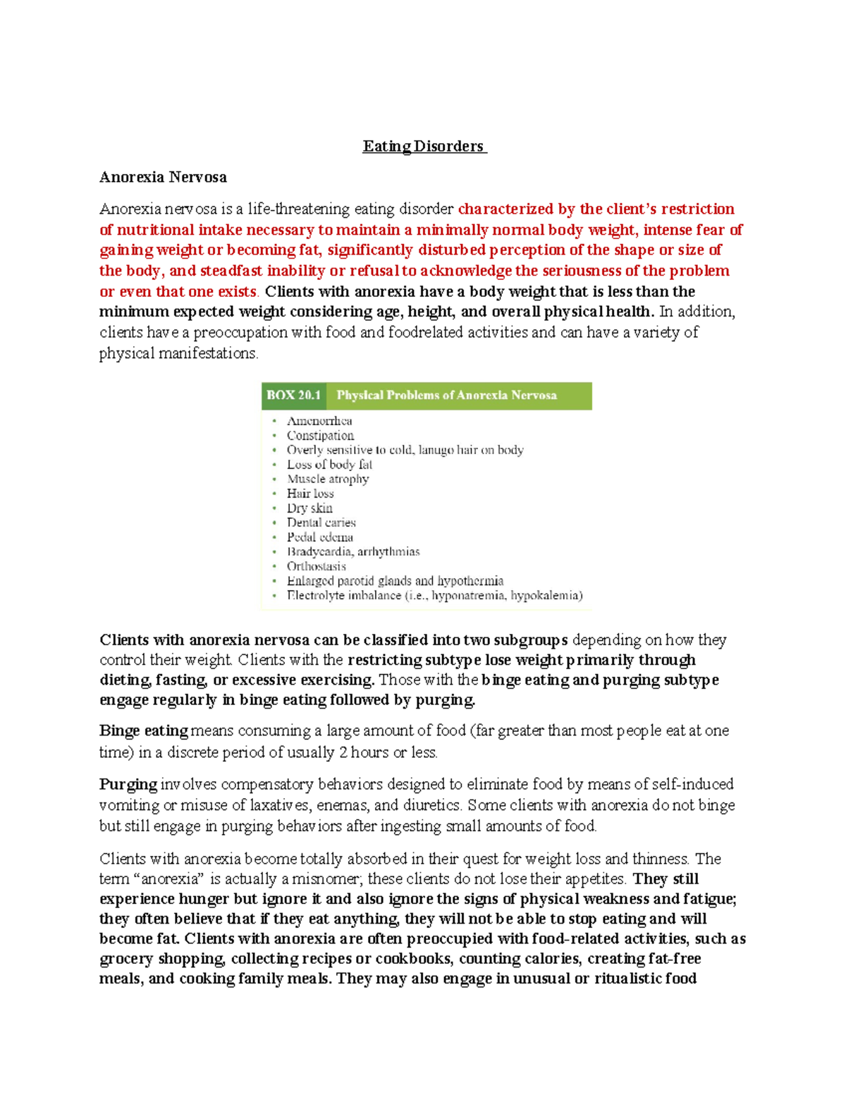 Lesson 8 Eating Disorders - Eating Disorders Anorexia Nervosa Anorexia ...